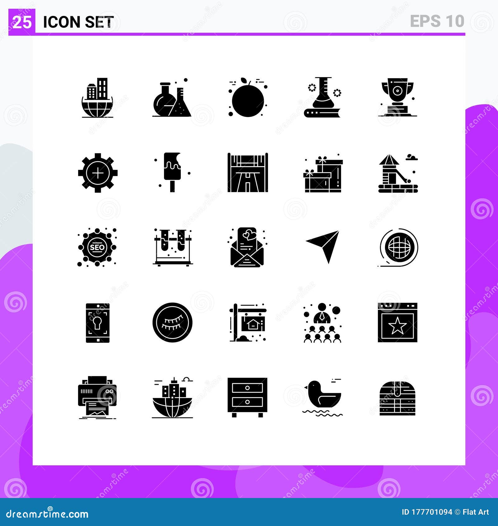 Solid Glyph Pack of 25 Universal Symbols of Cup, Scientific, Fruit ...