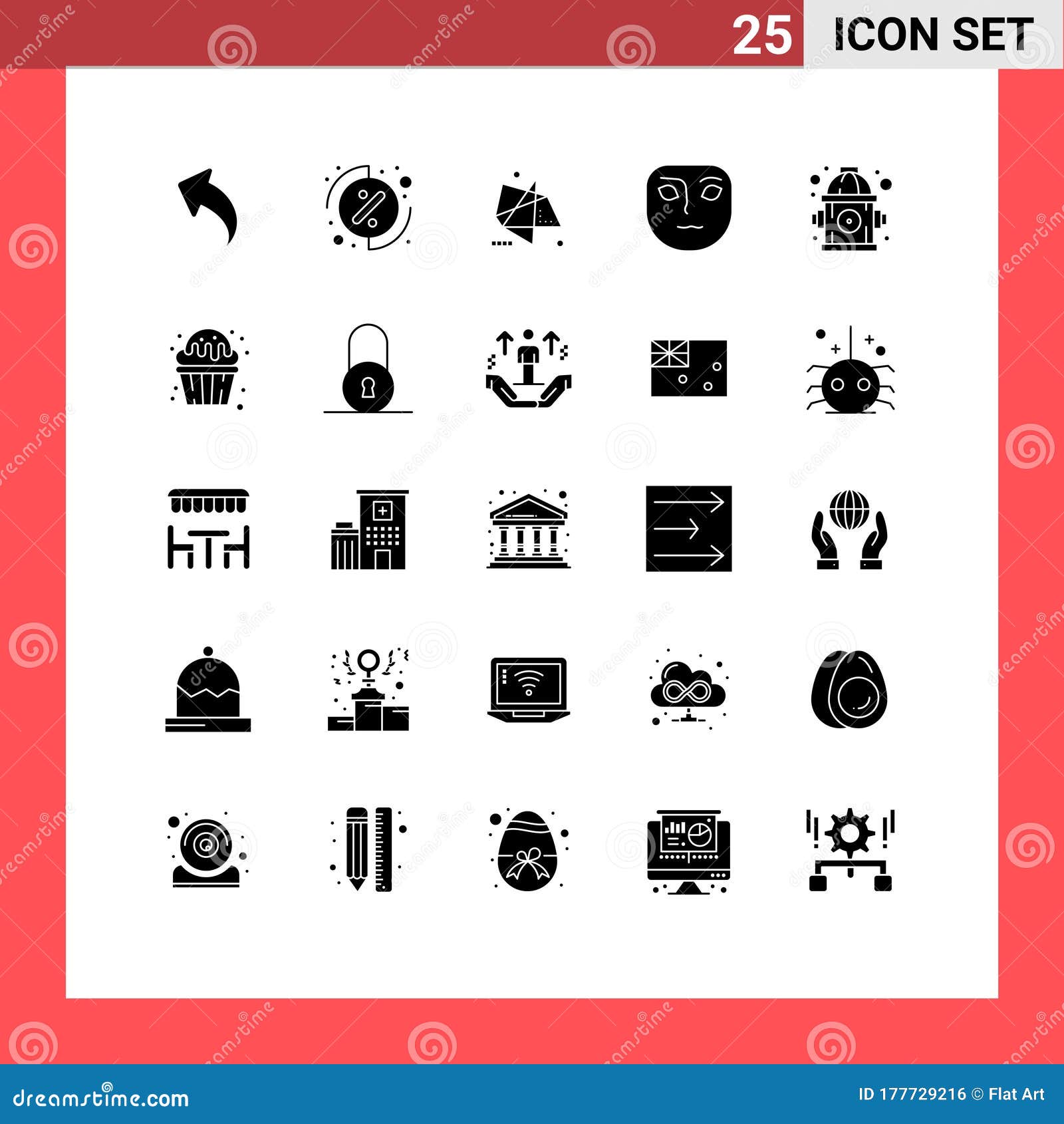 Solid Glyph Pack of 25 Universal Symbols of Cupcake, Hydrant, Graphics ...