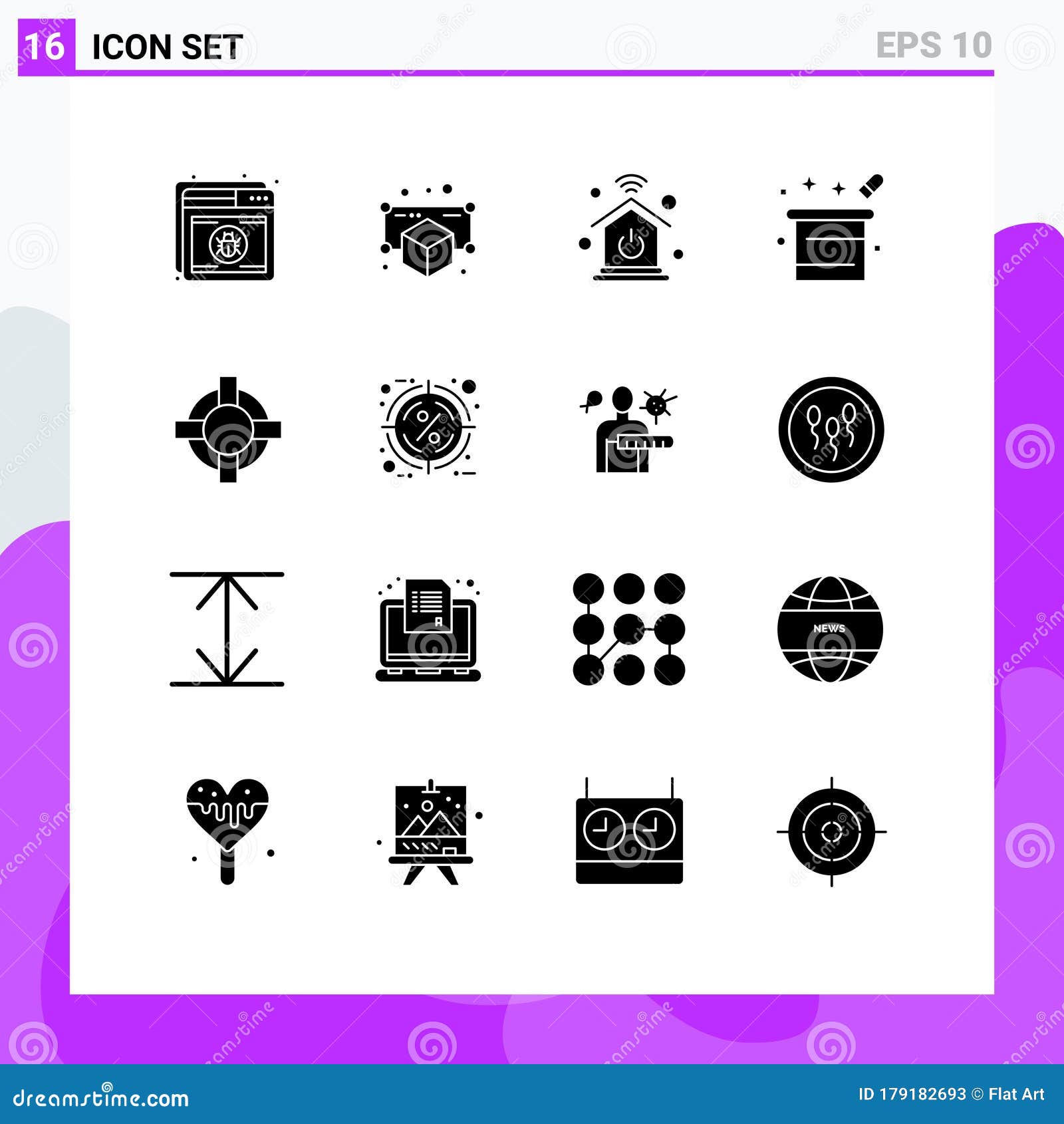 Solid Glyph Pack of 16 Universal Symbols of Help, Magician, Point ...