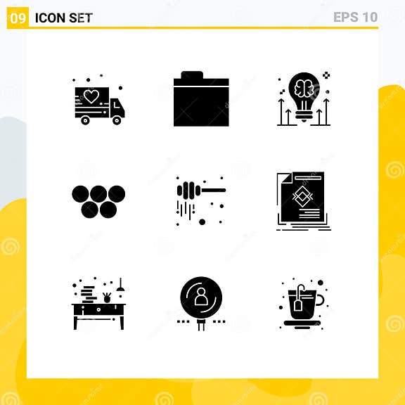 Solid Glyph Pack of 9 Universal Symbols of Honey Dipper, Dipper, Bulb ...