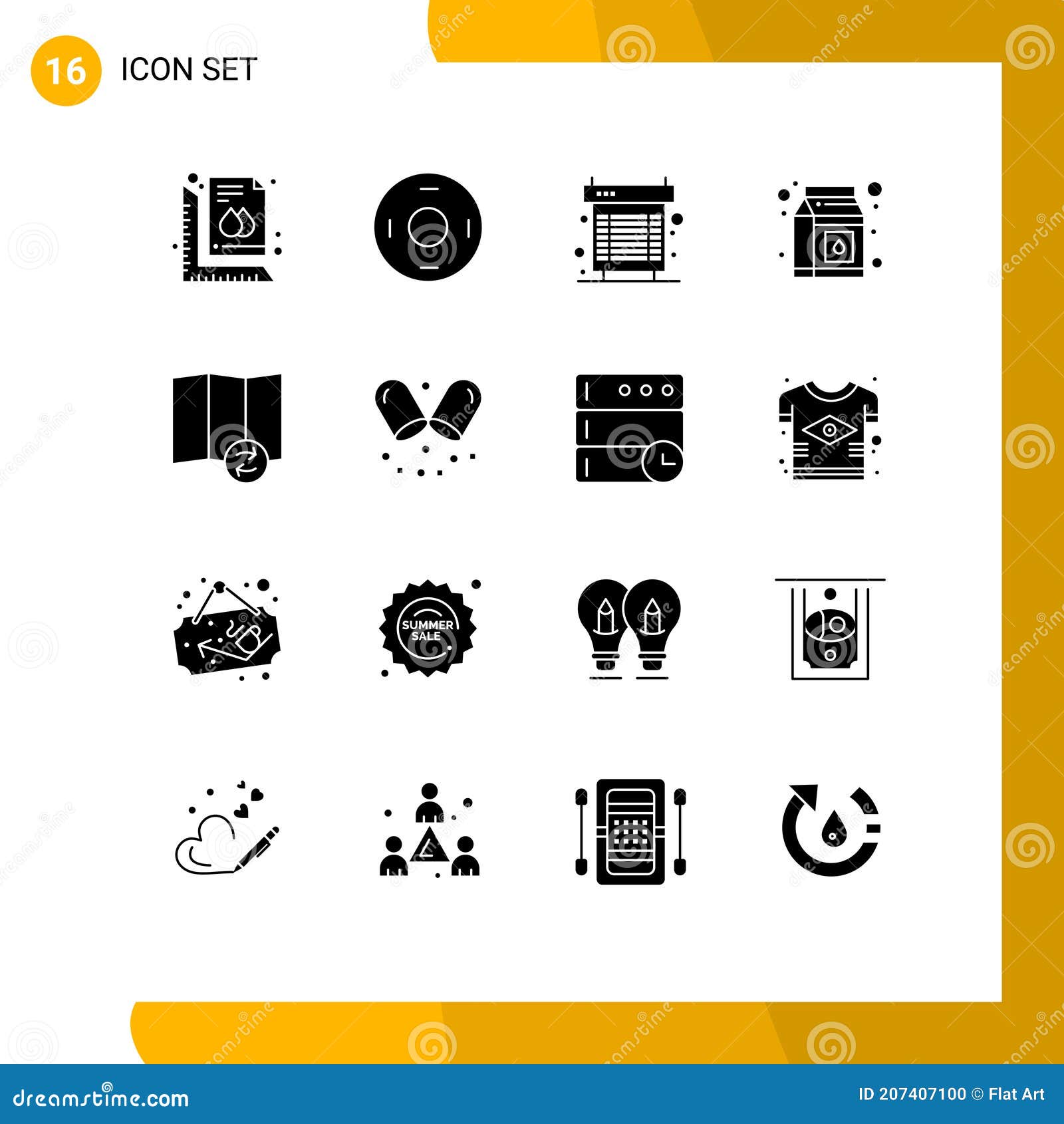 Solid Glyph Pack of 16 Universal Symbols of Map, Package, Symbols, Milk ...