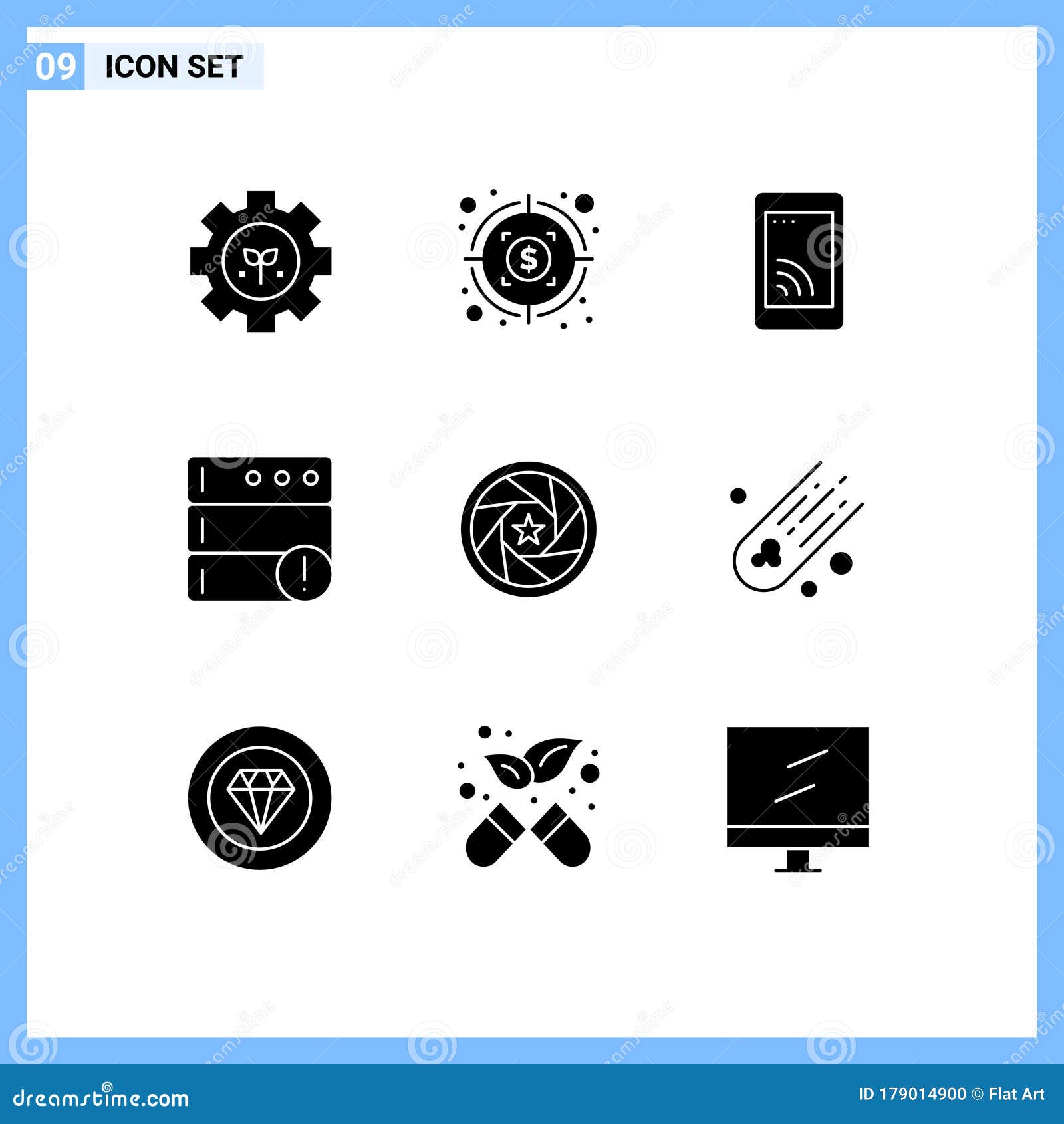 Solid Glyph Pack of 9 Universal Symbols of Movie, Film, Cell, Aperture ...