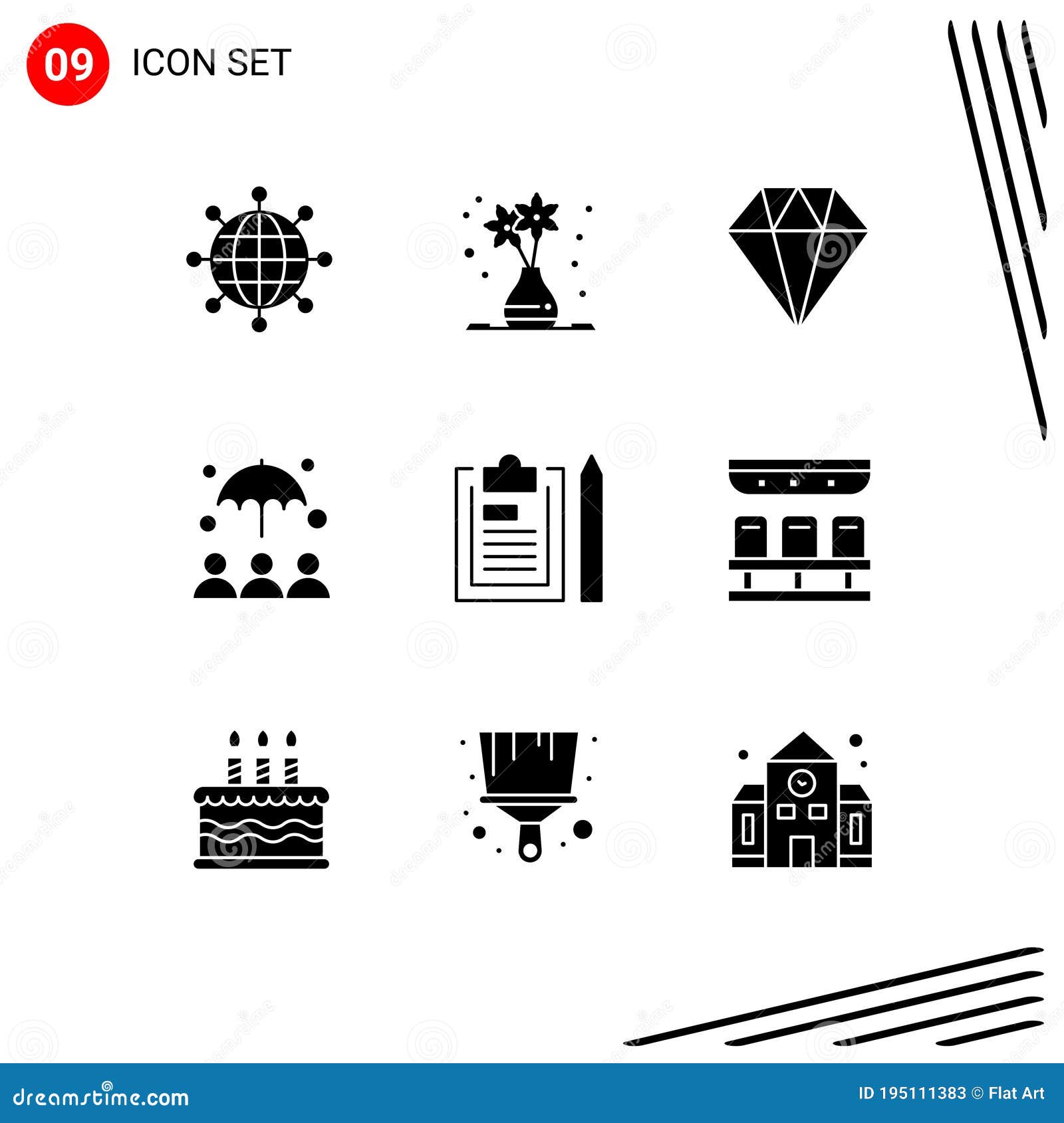Solid Glyph Pack of 9 Universal Symbols of Notepad, Document, Care ...