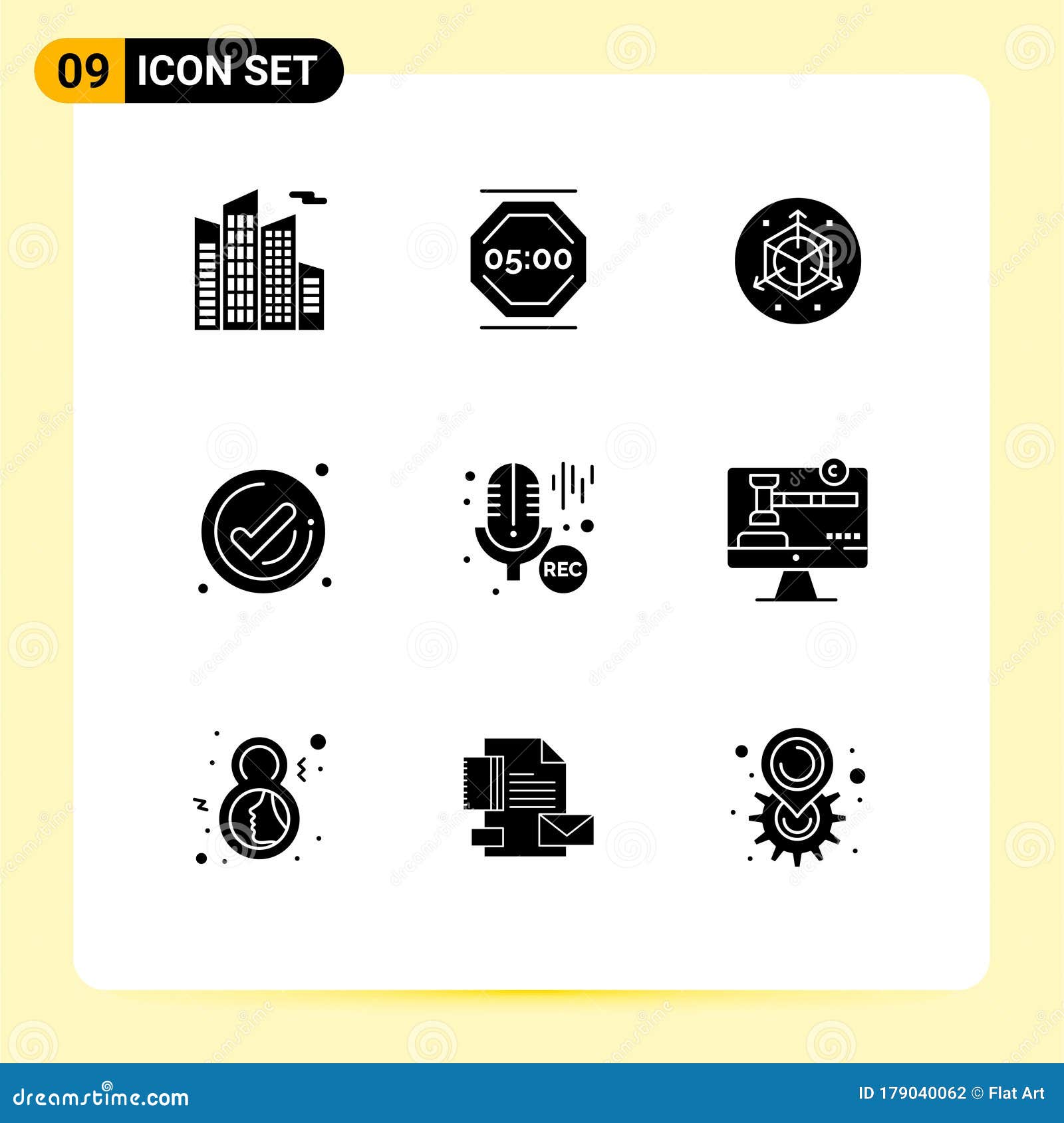 Solid Glyph Pack of 9 Universal Symbols of Professional, Mic, Scale ...