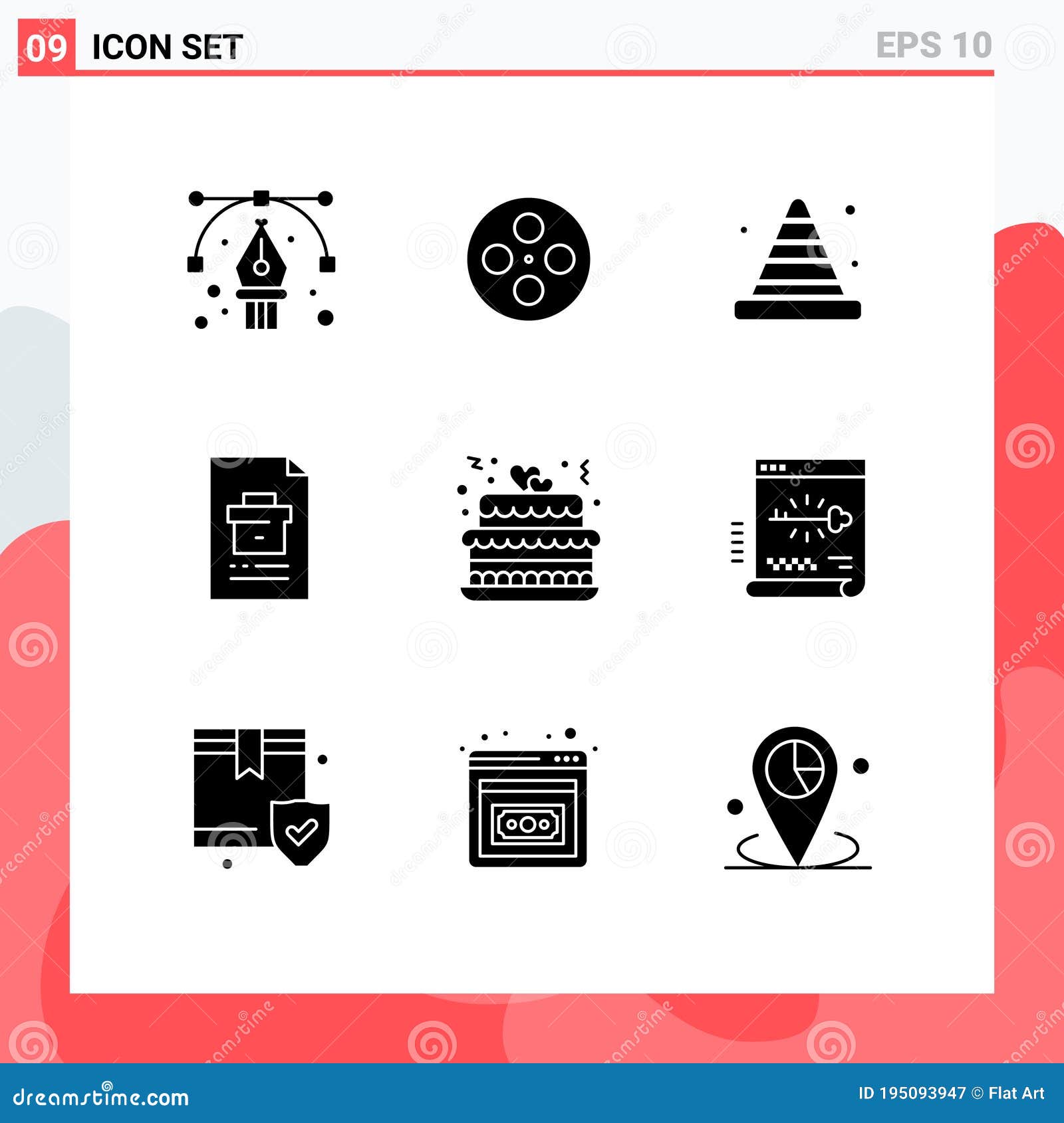 Solid Glyph Pack of 9 Universal Symbols of Report, Document, Blocker ...