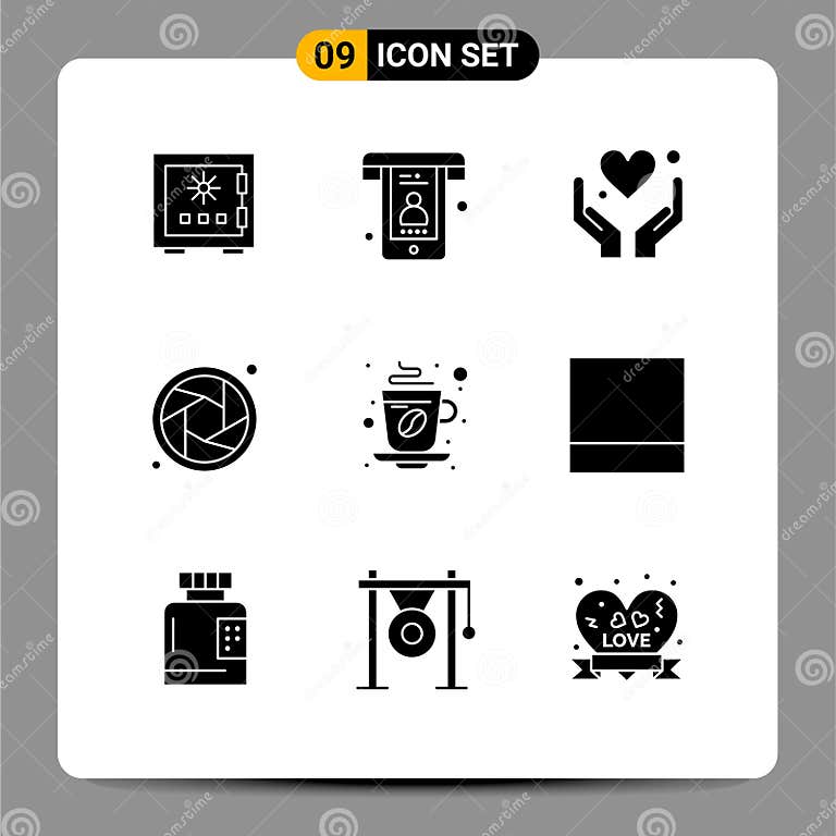 Solid Glyph Pack of 9 Universal Symbols of Shutter, Camera, Calls ...