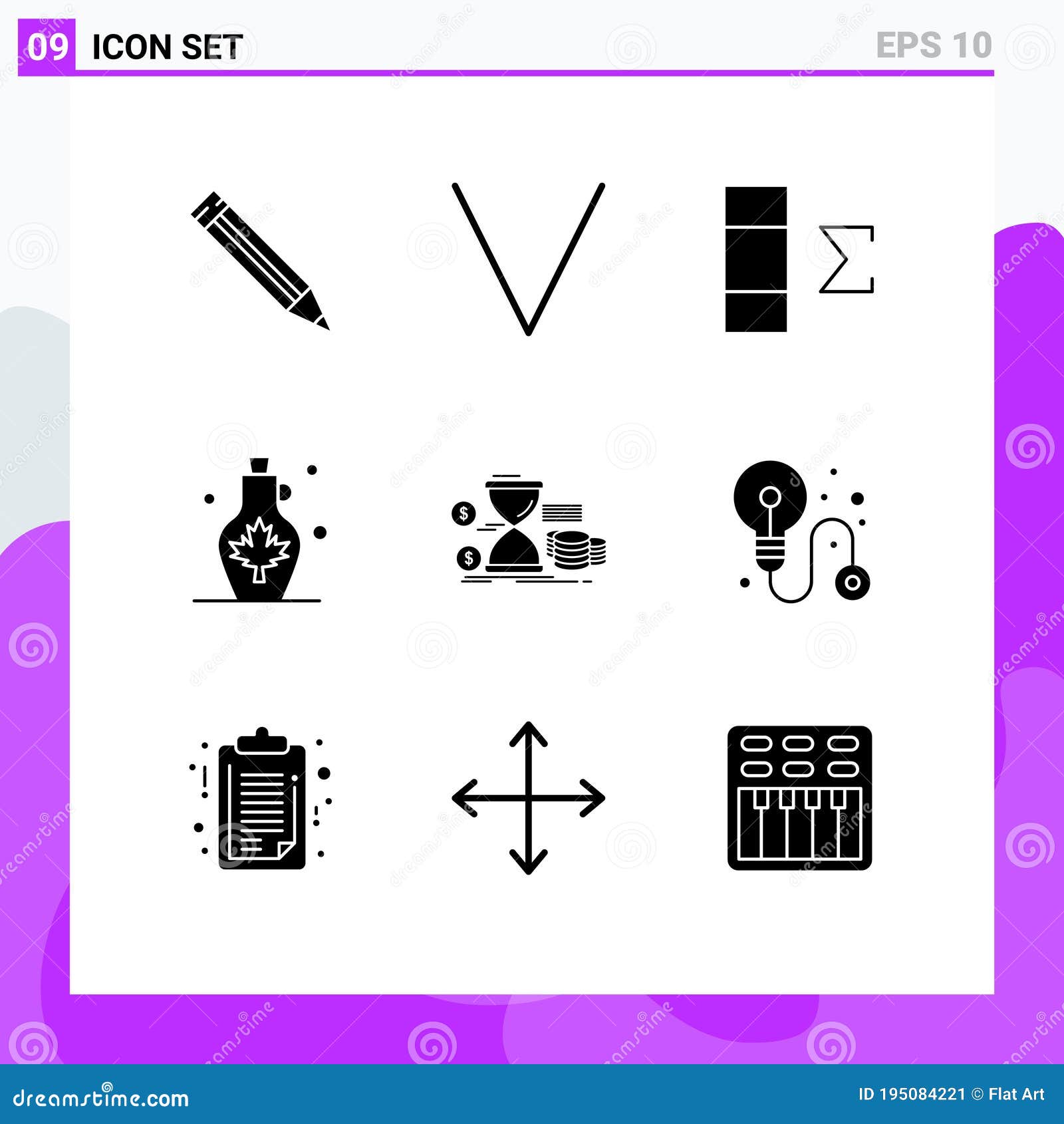 Solid Glyph Pack of 9 Universal Symbols of Time, Management, Summary ...