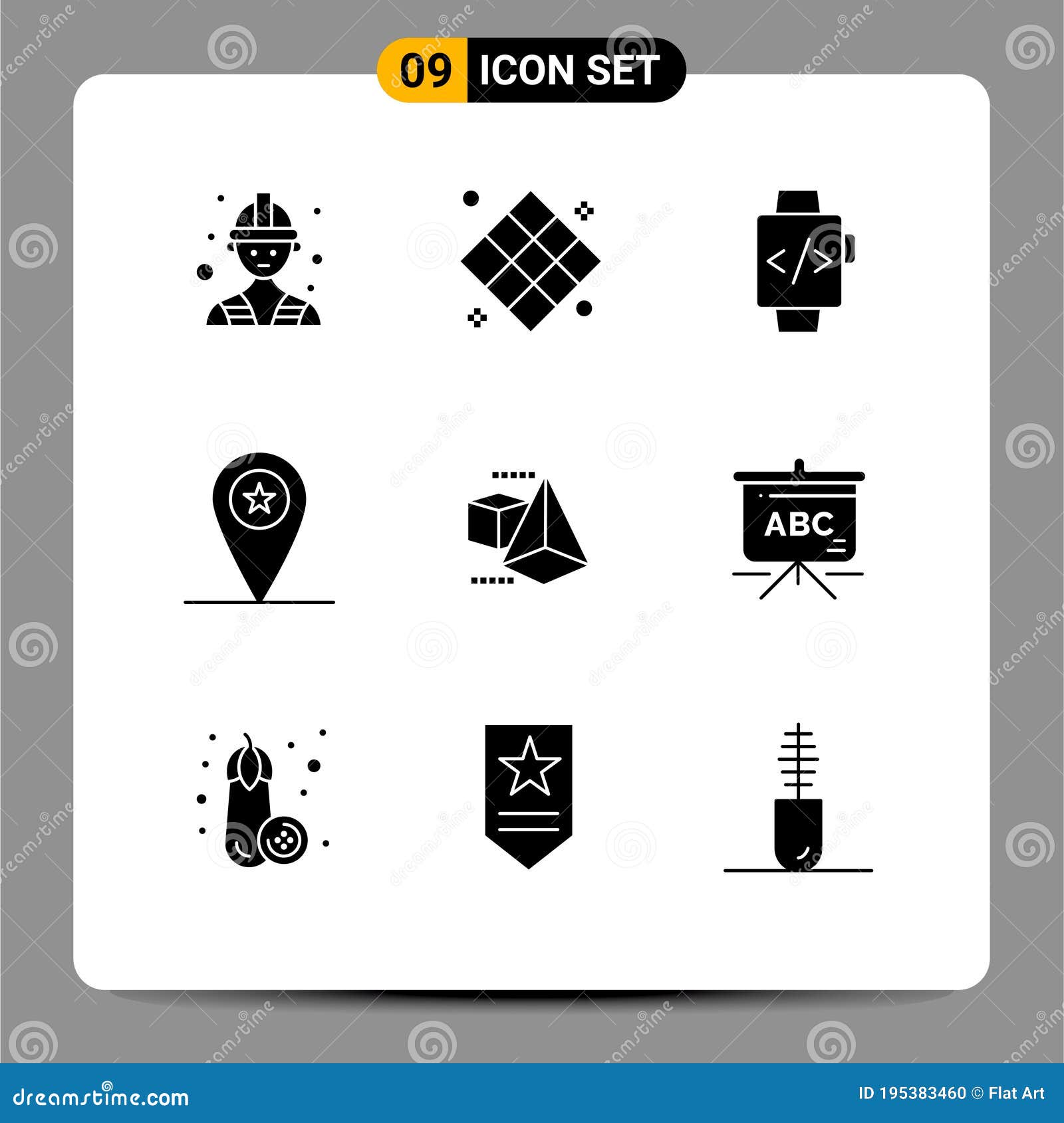 Solid Glyph Pack of 9 Universal Symbols of Triangle, Model, Watch ...
