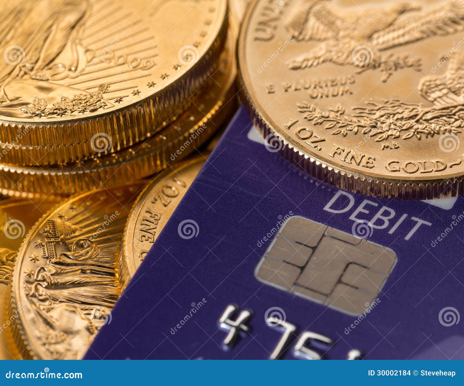 Gold Coins on Chip and Pin Debit Card Stock Photo - Image of macro ...
