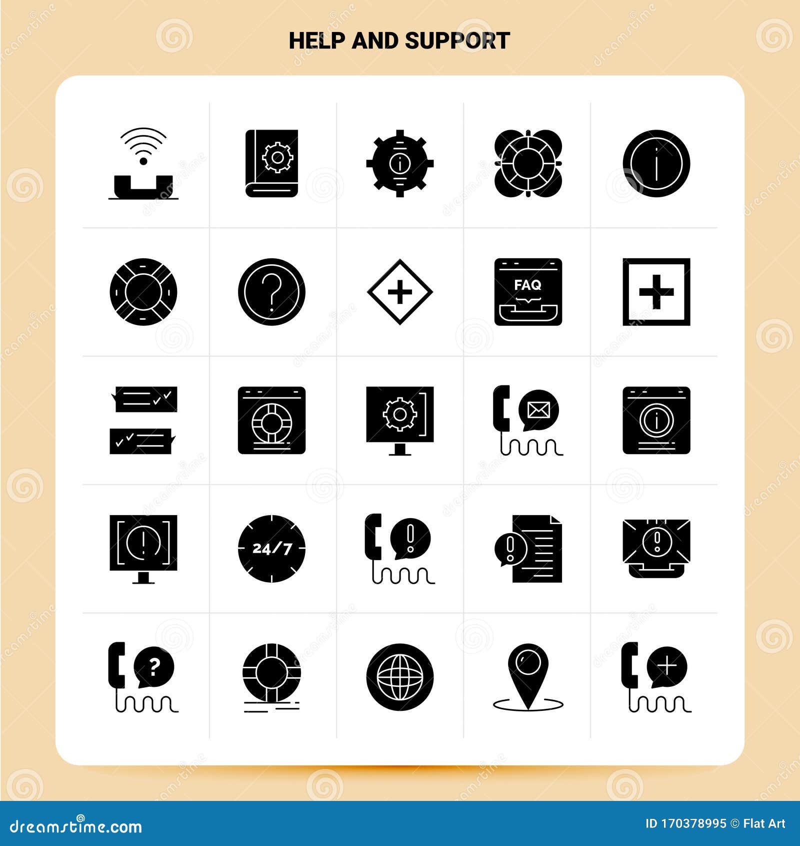 Solid 25 Help and Support Icon Set. Vector Glyph Style Design Black ...