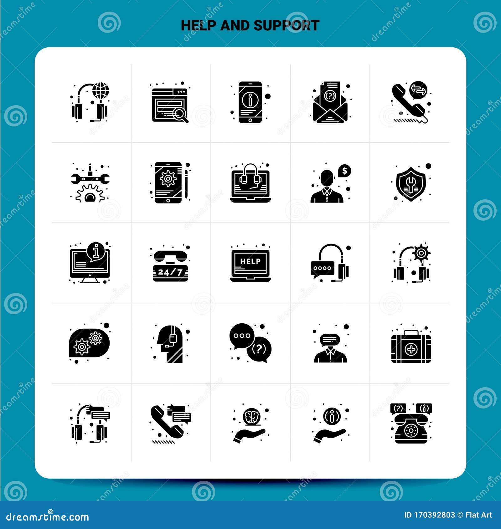 Solid 25 Help and Support Icon Set. Vector Glyph Style Design Black ...