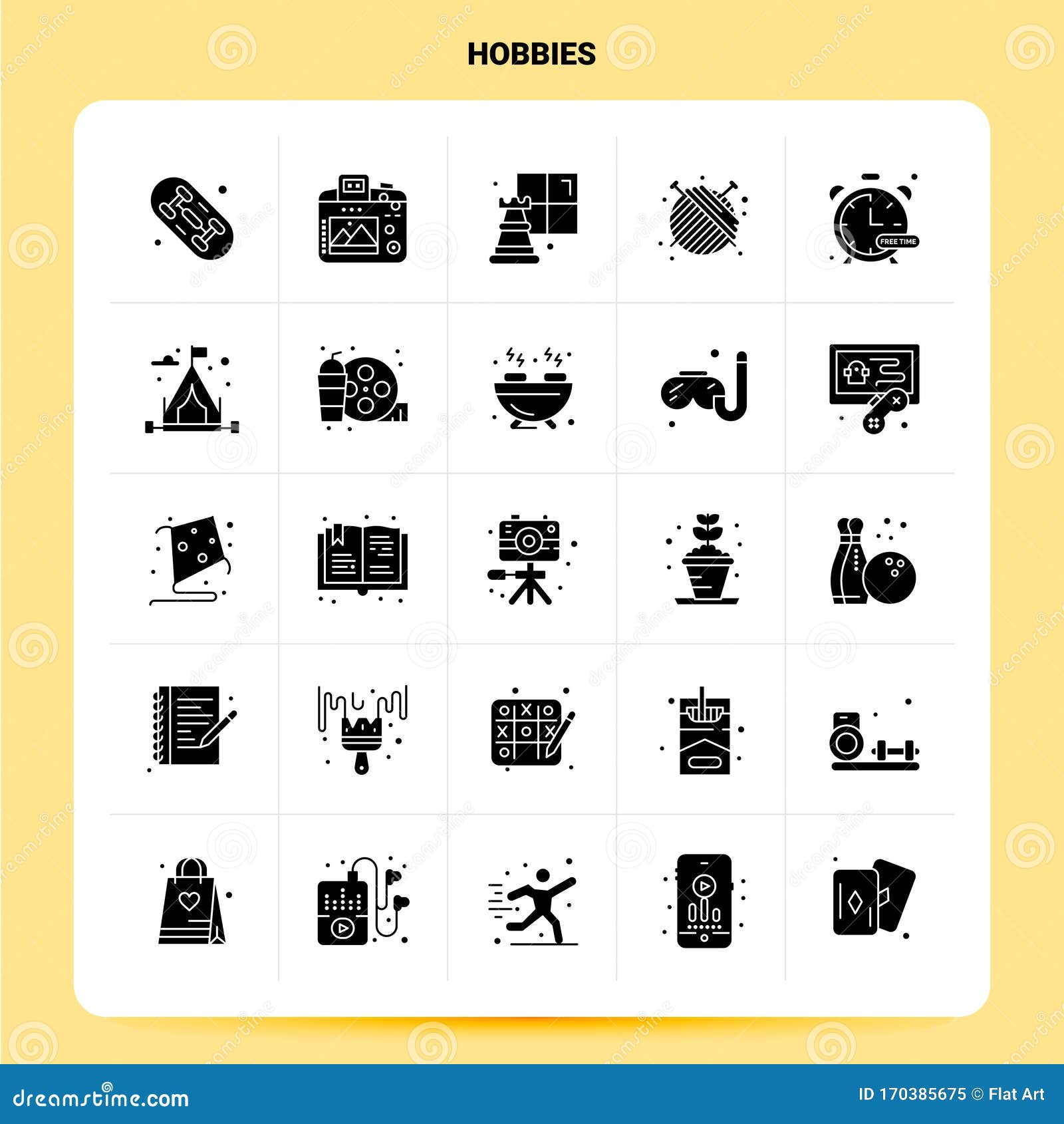 Solid 25 Hobbies Icon Set. Vector Glyph Style Design Black Icons Set ...