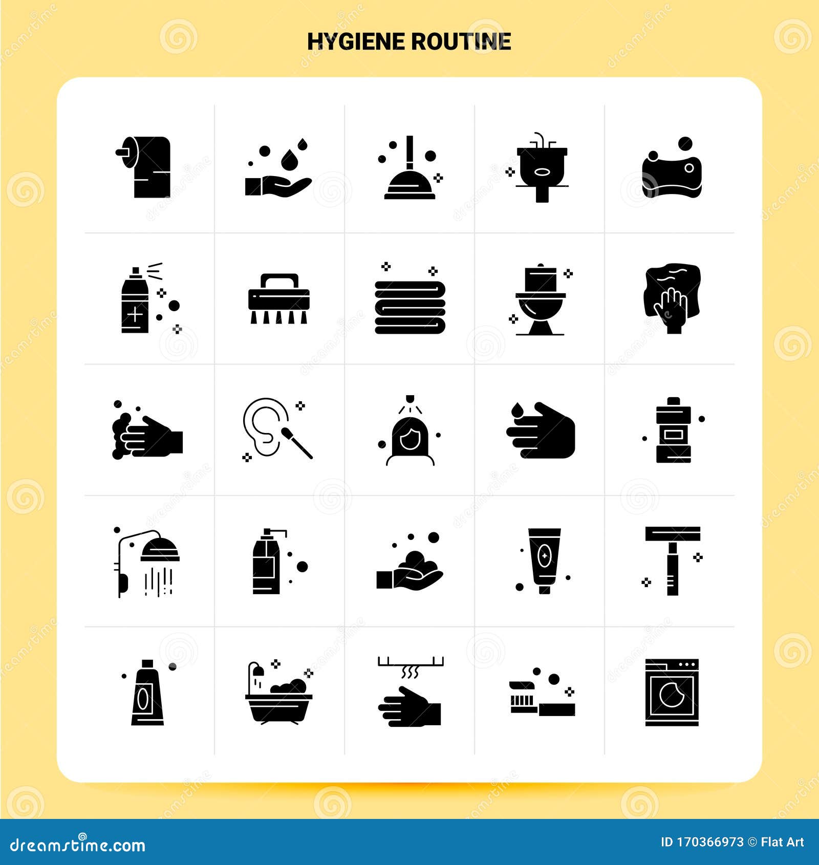 Solid 25 Hygiene Routine Icon Set. Vector Glyph Style Design Black ...