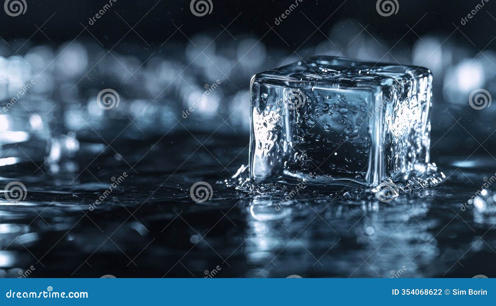 A Solid Ice Cube Melting on a Dark Stock Photo - Image of motion ...