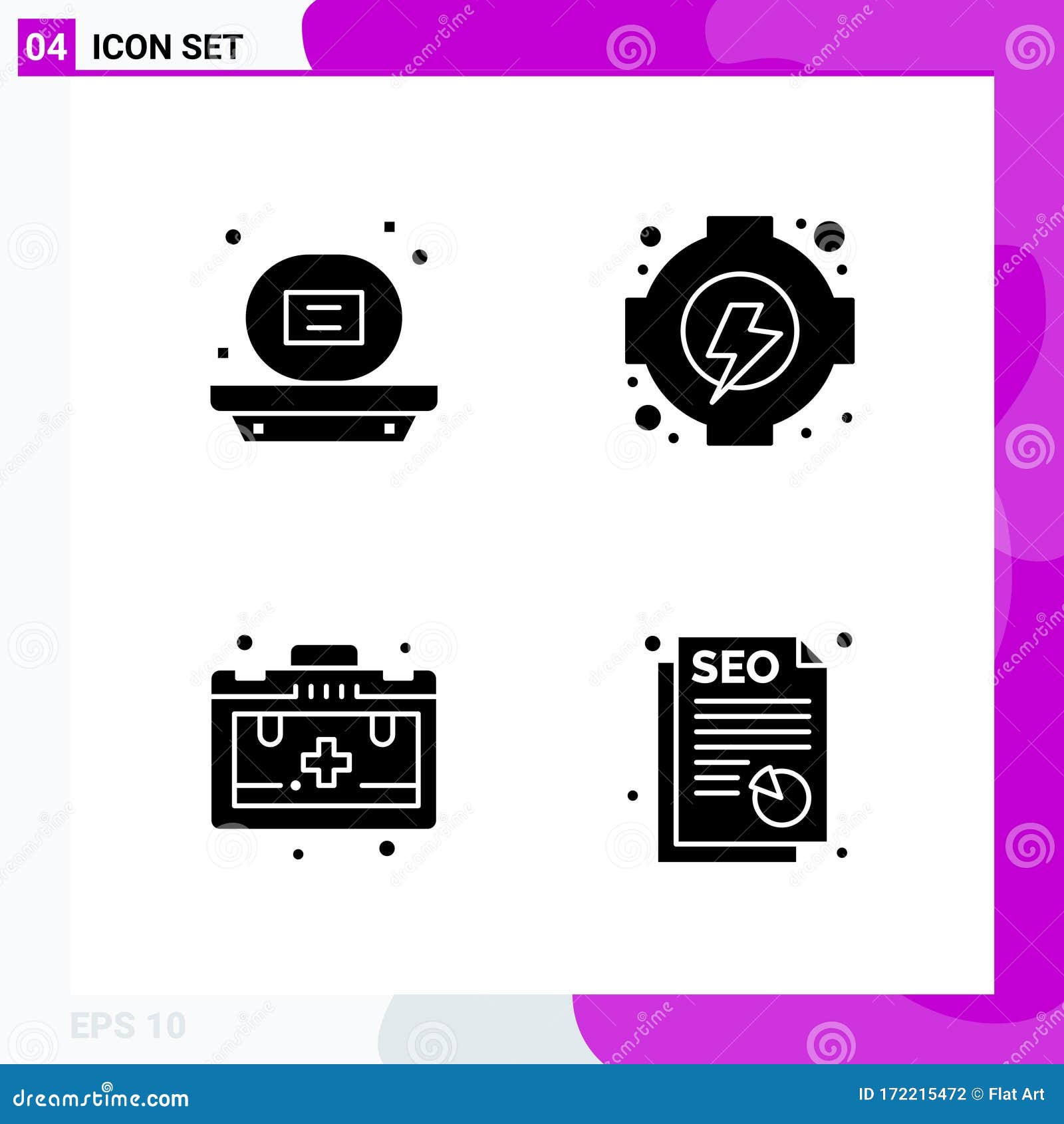 Solid Icon Set. Pack of 4 Glyph Icons Isolated on White Background for Web Print and Mobile ...