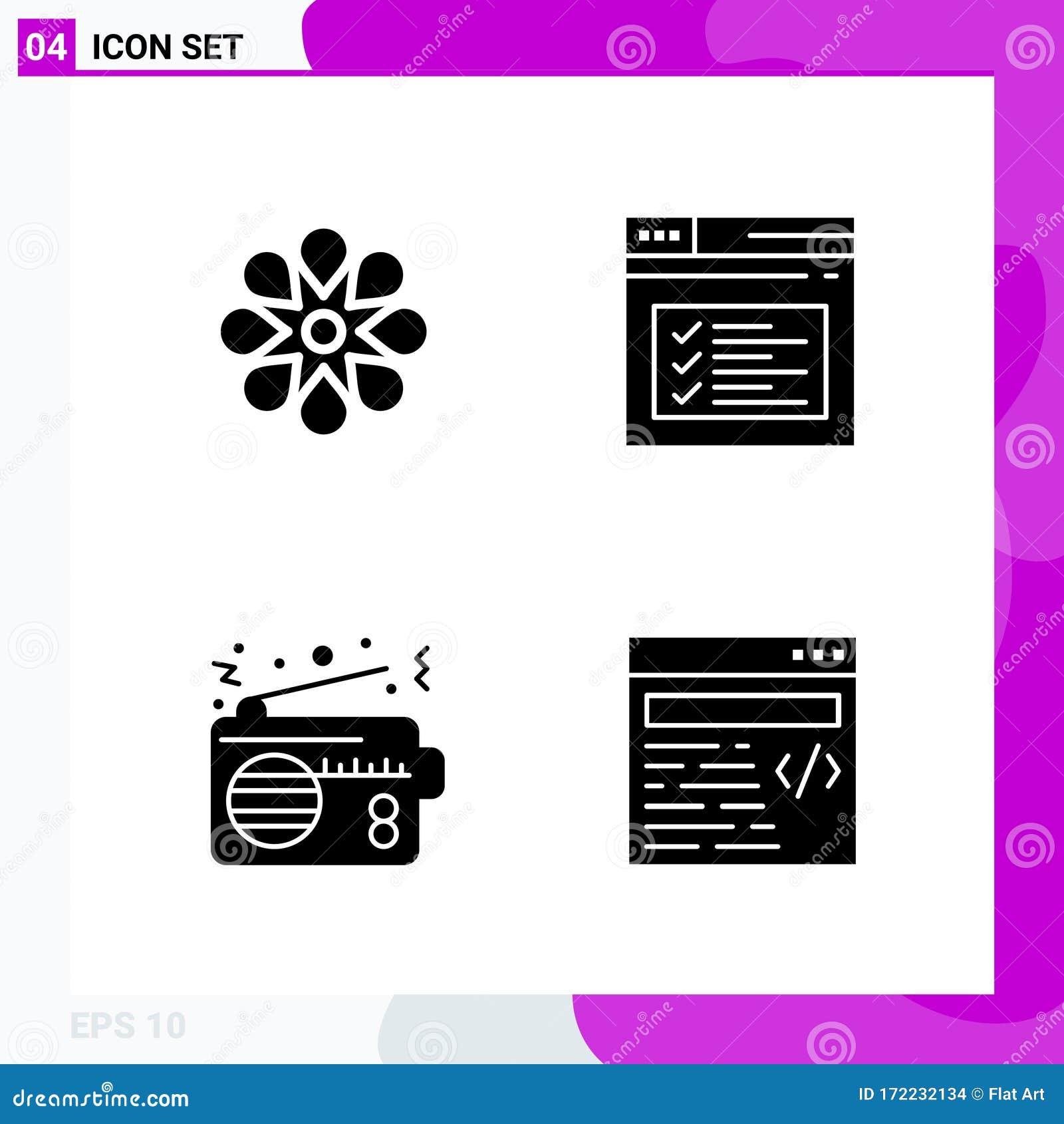 Solid Icon Set. Pack of 4 Glyph Icons Isolated on White Background for Web Print and Mobile ...