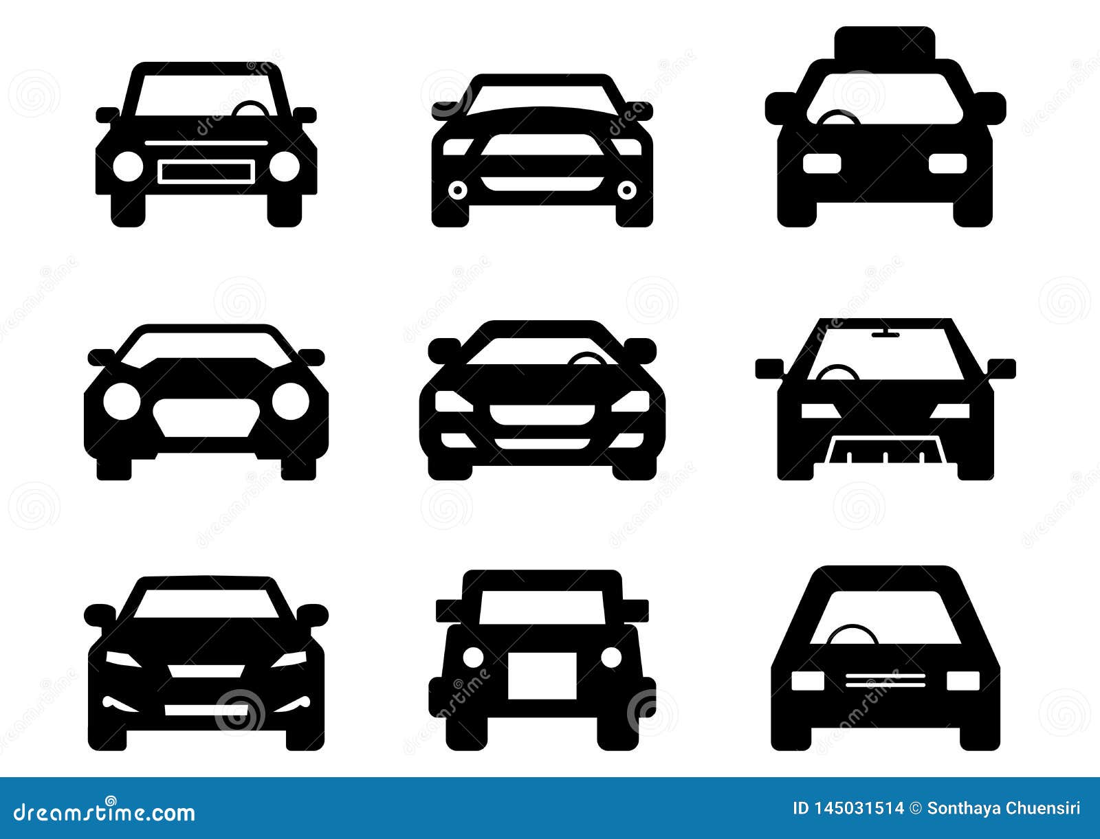 Solid Icons Black Car Front Set Stock Vector - Illustration of ...