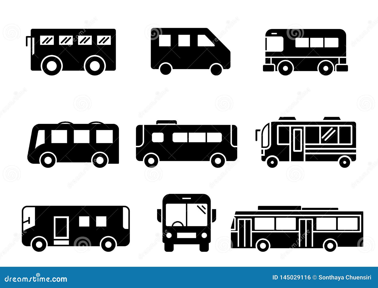 Solid icons Bus set stock vector. Illustration of style - 145029116