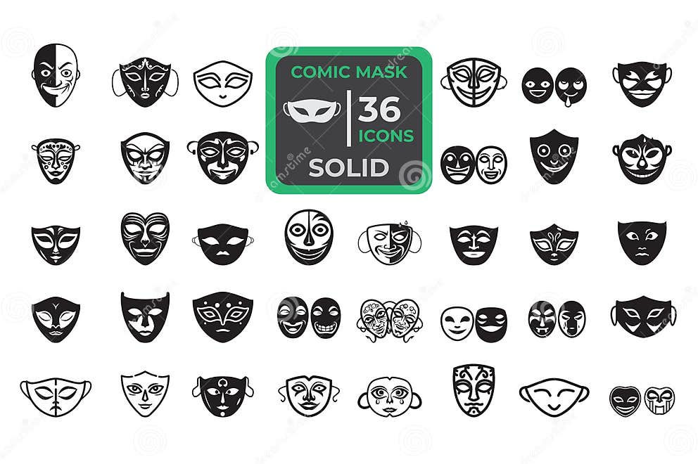 Set of 36 Face Mask Solid Icon. Stock Vector - Illustration of mask, smile: 321620428