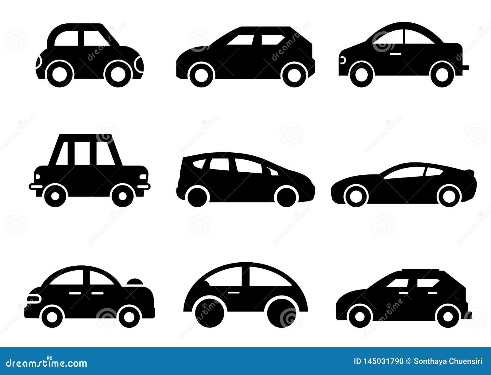 Solid Icons Car Side View Set Stock Vector - Illustration of design ...