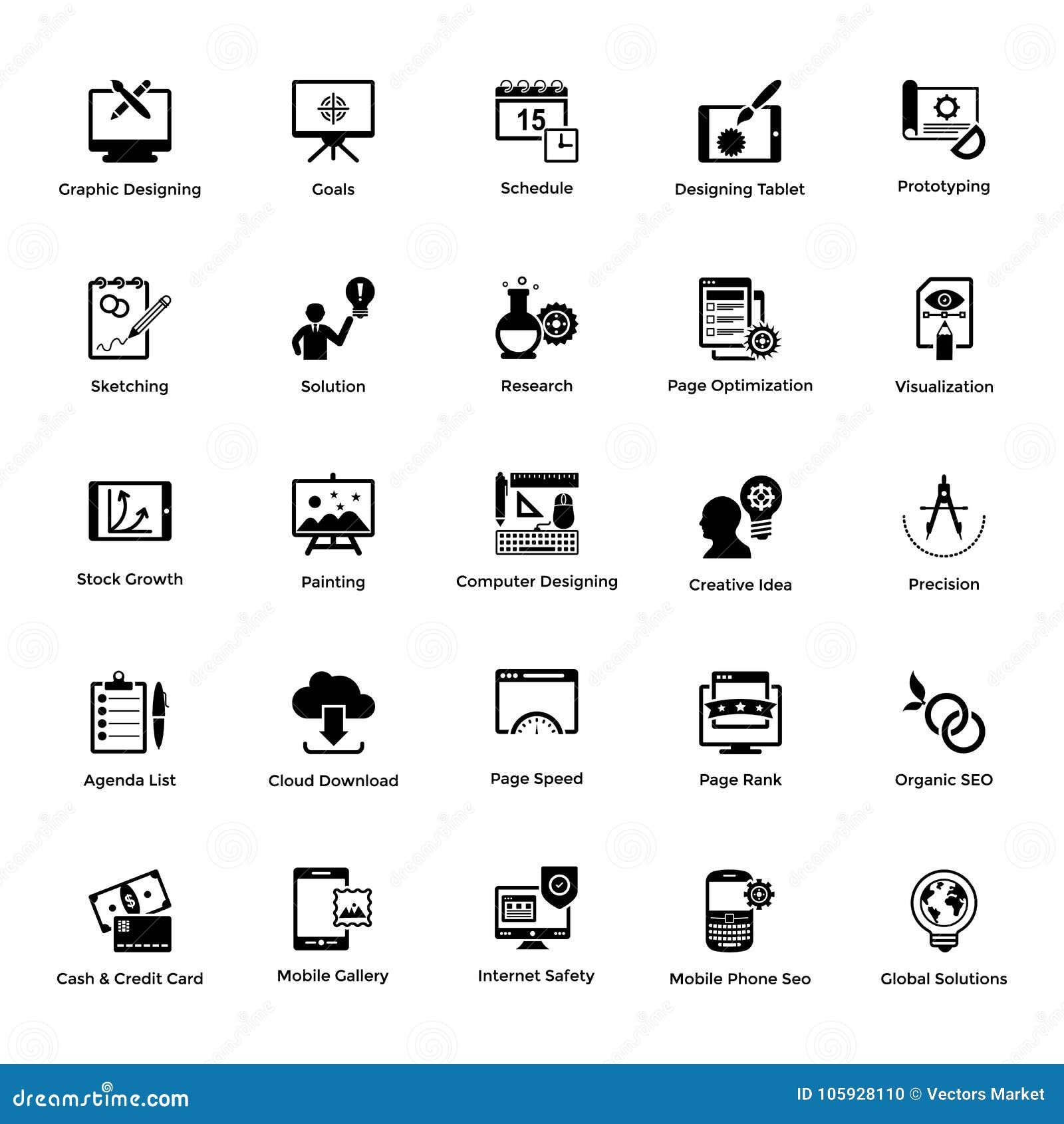 Solid Icons Design Pack Web and Graphic Designing Stock Illustration ...
