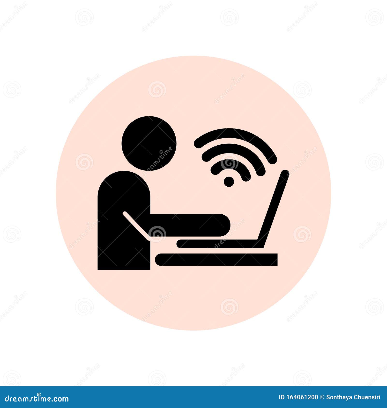 Solid Icons Man Working on a Laptop from Side View,vector Illustrations ...