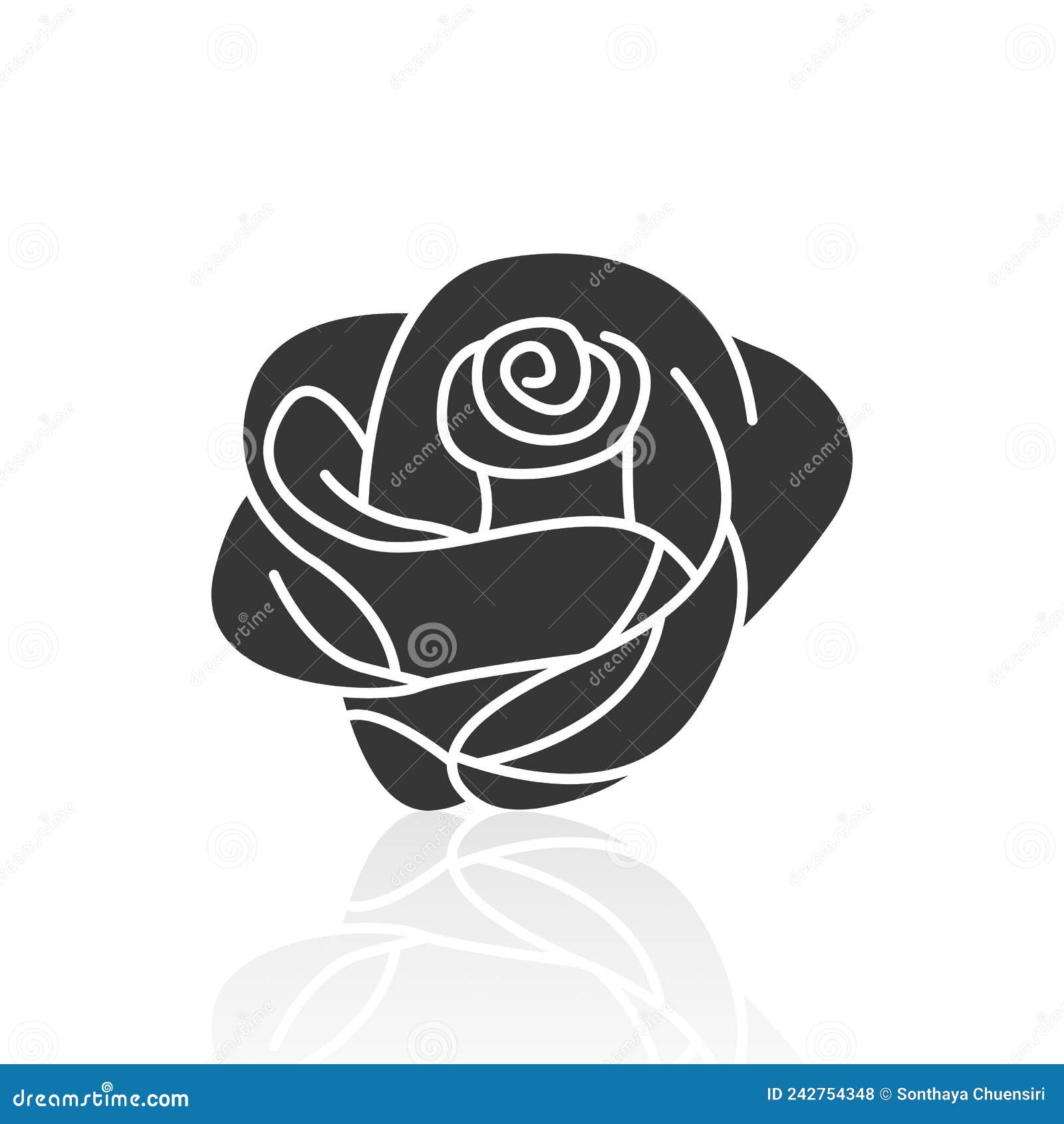Solid Icons for Rose Flower and Shadow,vector Illustrations Stock ...