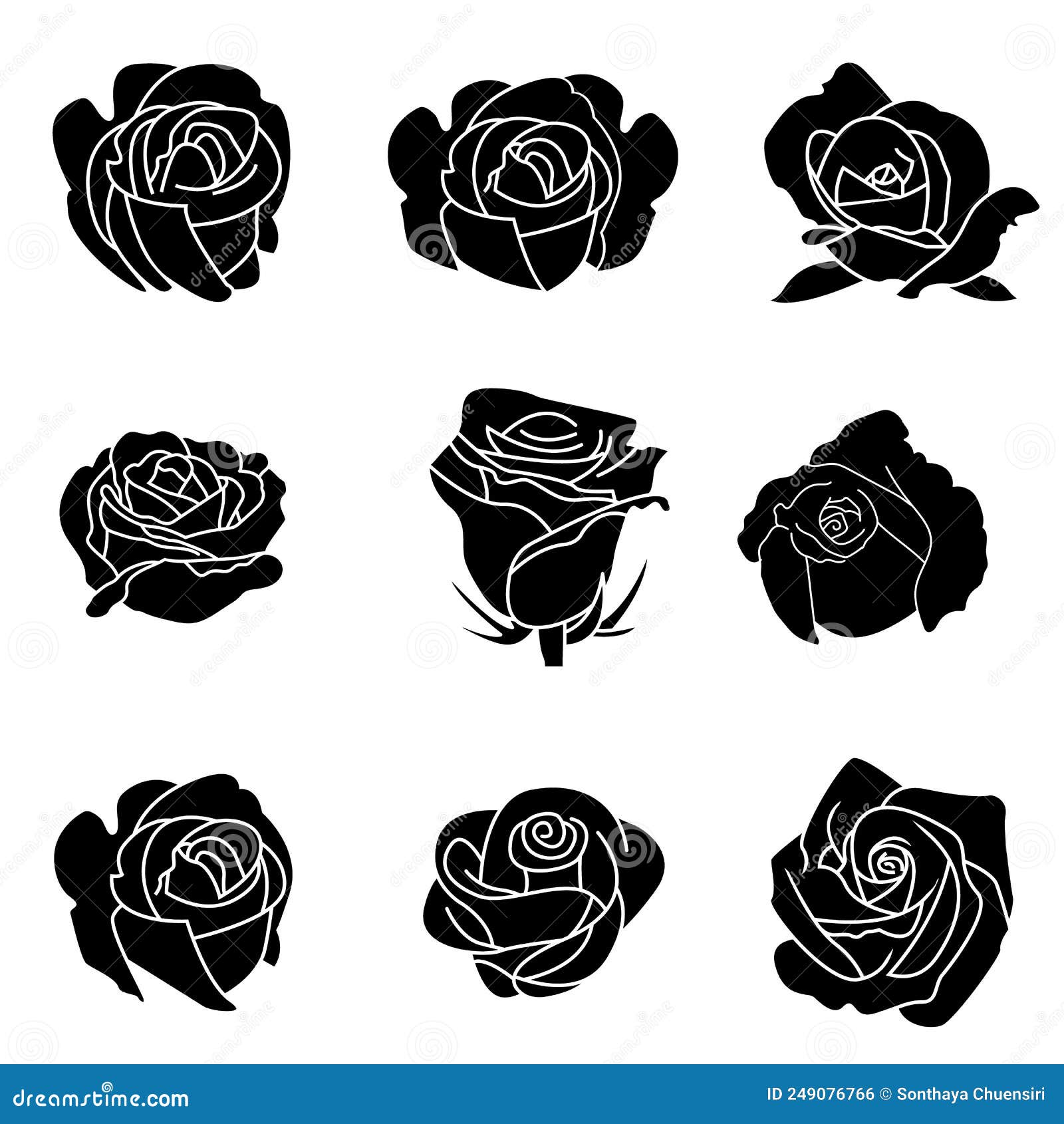 Solid Icons Set for Rose Flower and Shadow,vector Illustrations Stock ...