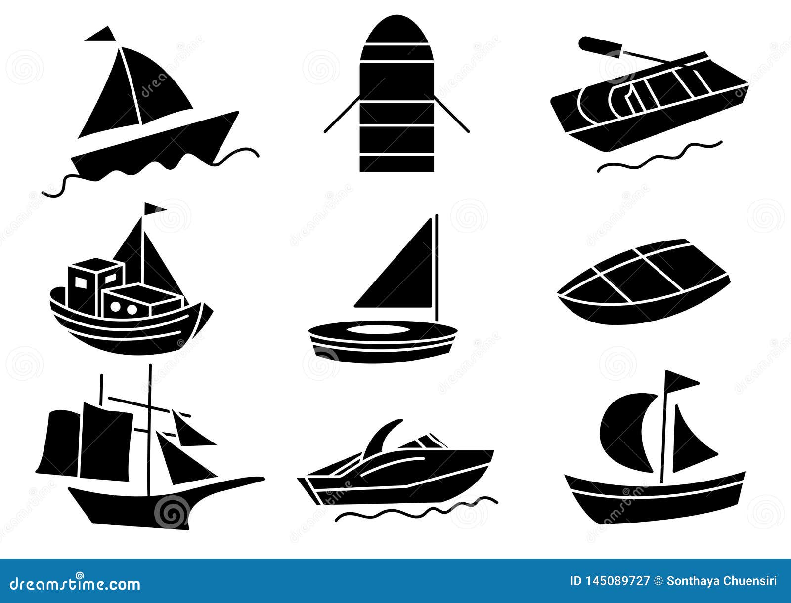 Solid icons Boat set stock vector. Illustration of abstract - 145089727