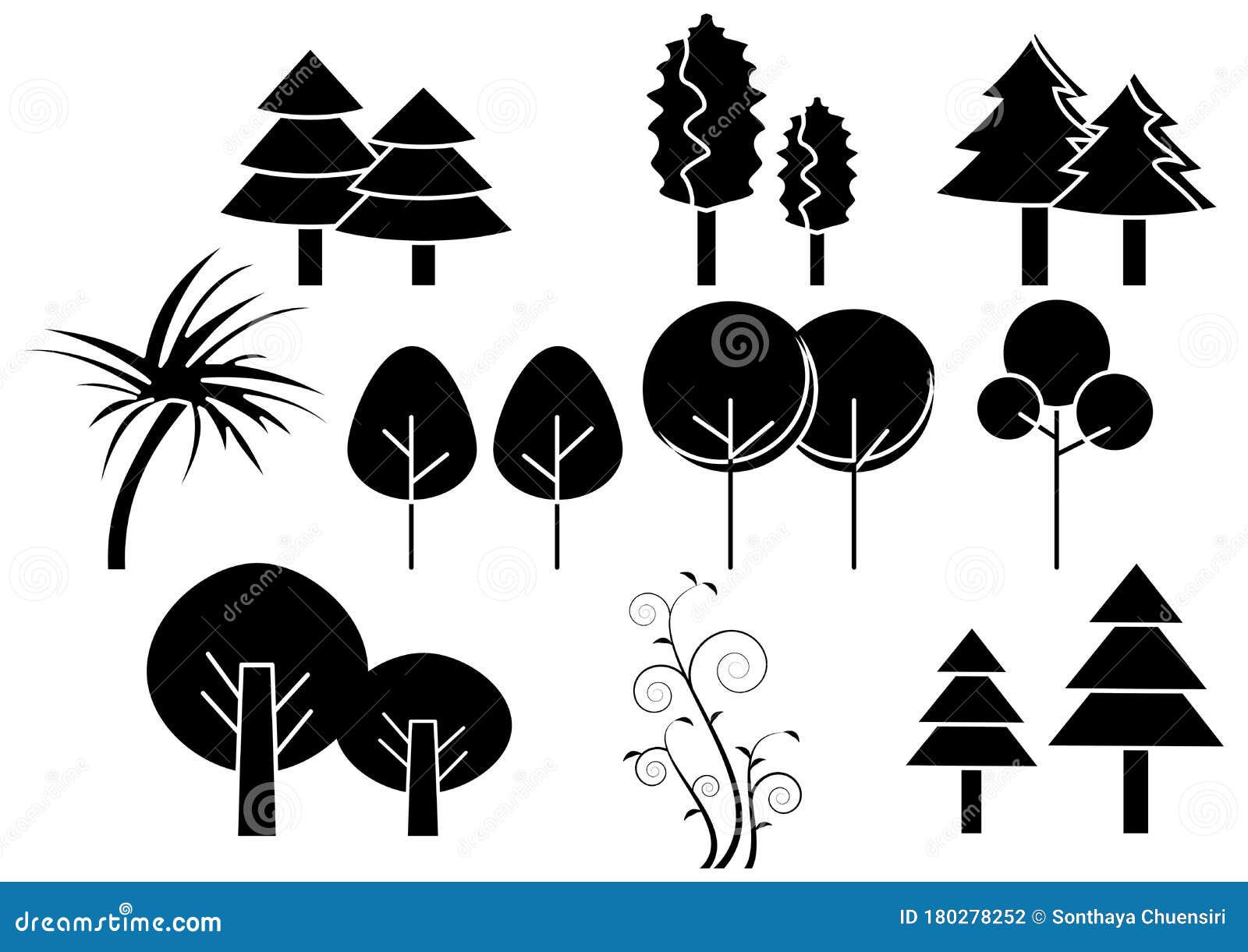 Solid Icons Set. Trees,vector Illustrations Stock Vector - Illustration ...