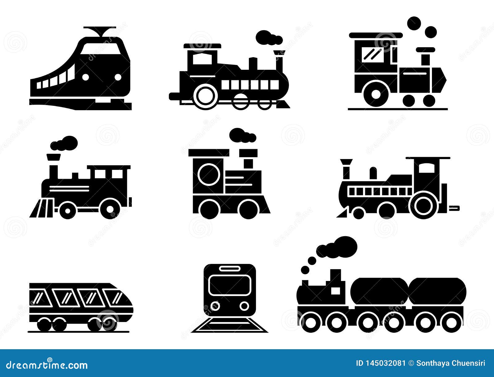 Solid icons Train set stock vector. Illustration of sign - 145032081
