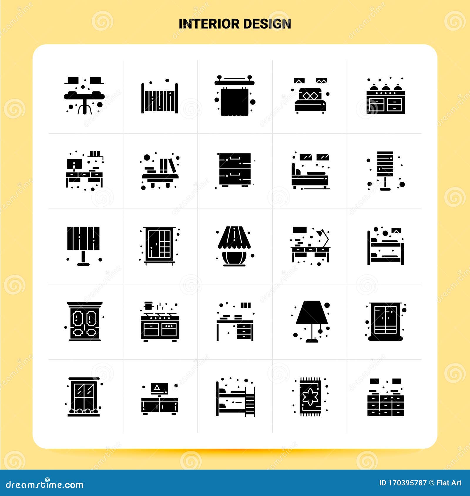 Solid 25 Interior Design Icon Set. Vector Glyph Style Design Black ...
