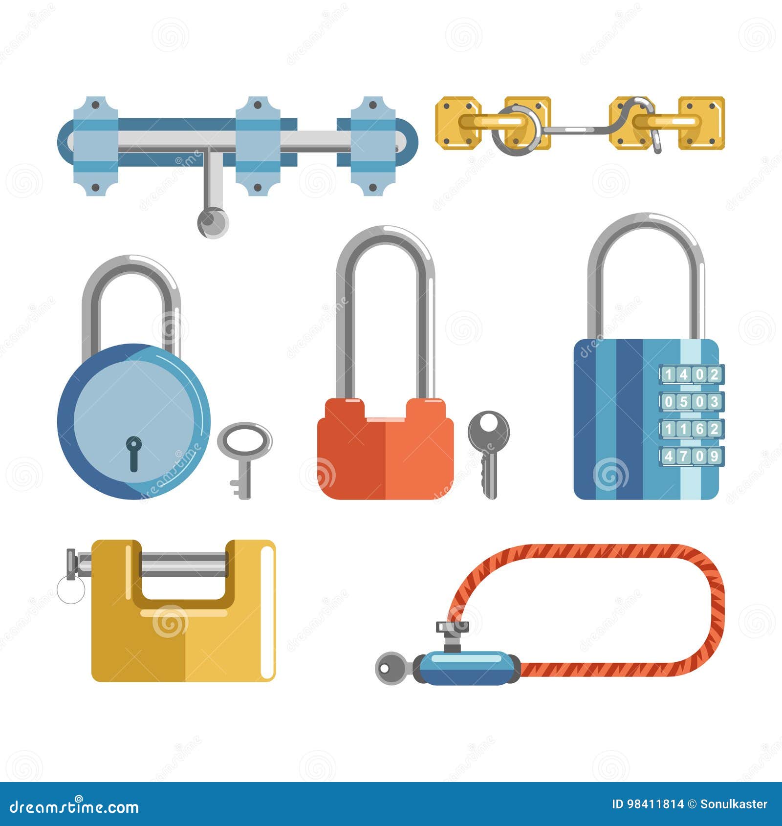 Solid Locks and Latches Isolated Cartoon Illustrations Set Stock Vector ...