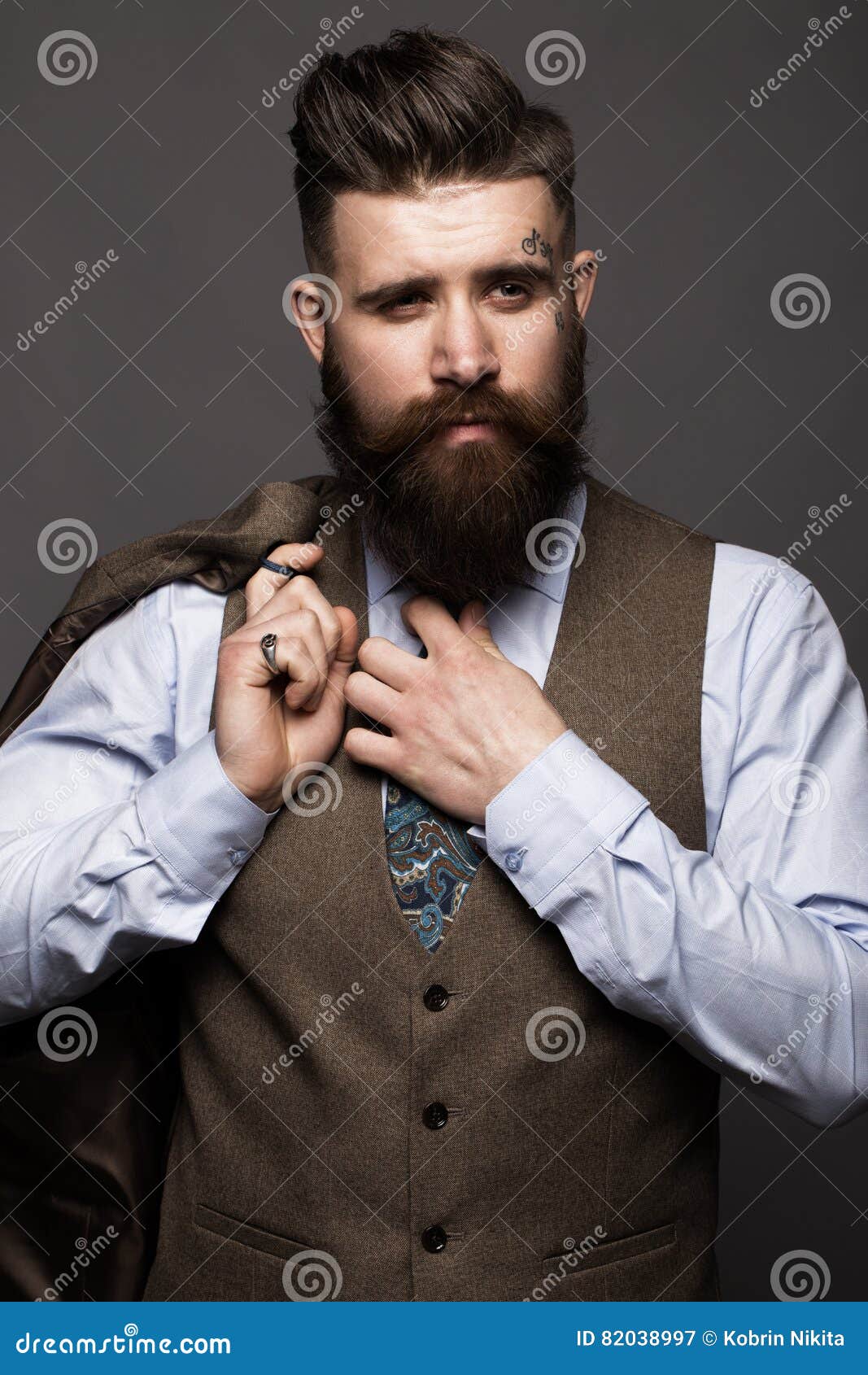 Solid Man with Beard and Mustache in Classic Fashionable Suit. Stock ...