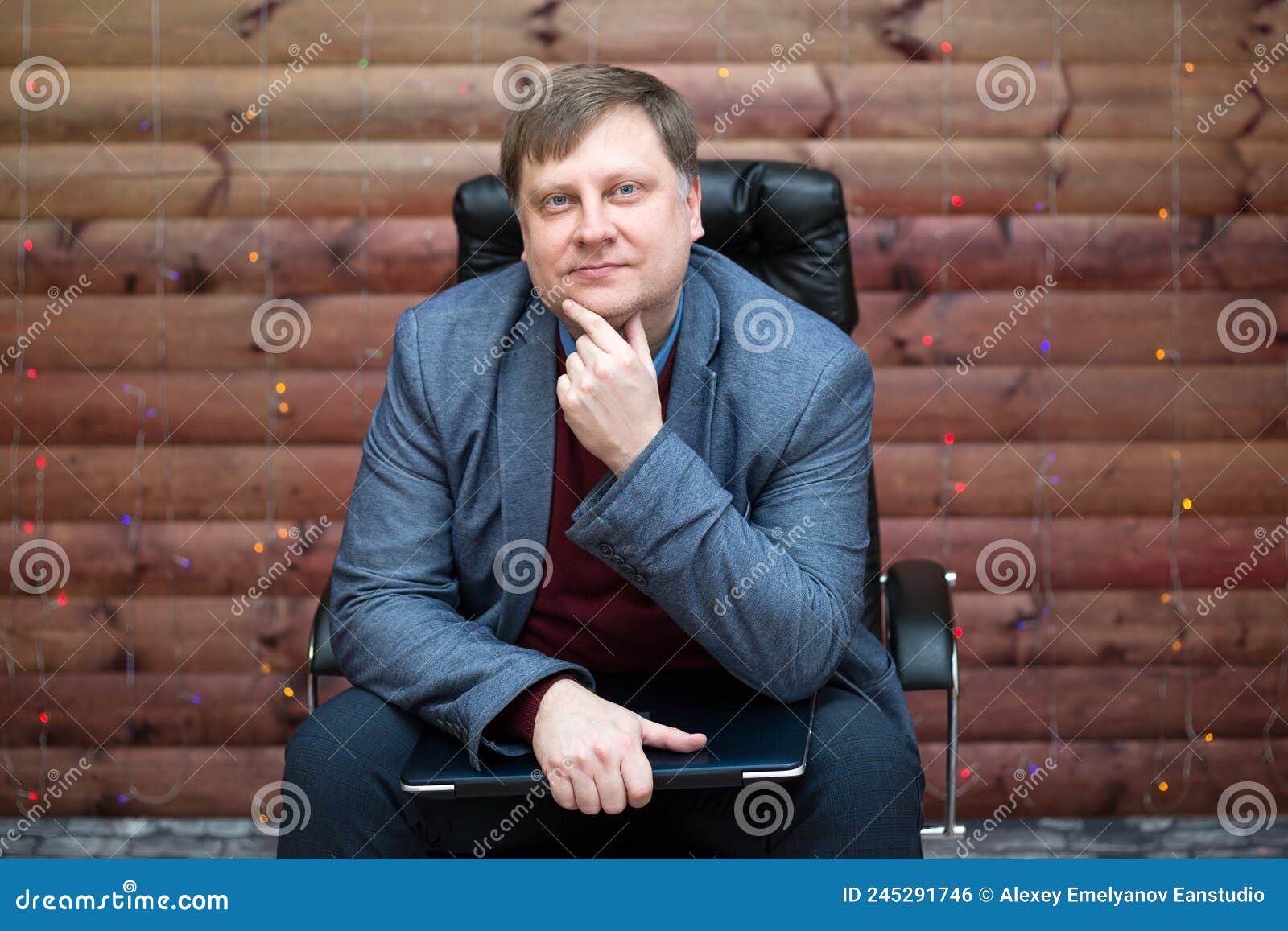 A Solid Man Entrepreneur with a Laptop in the Office Stock Photo ...