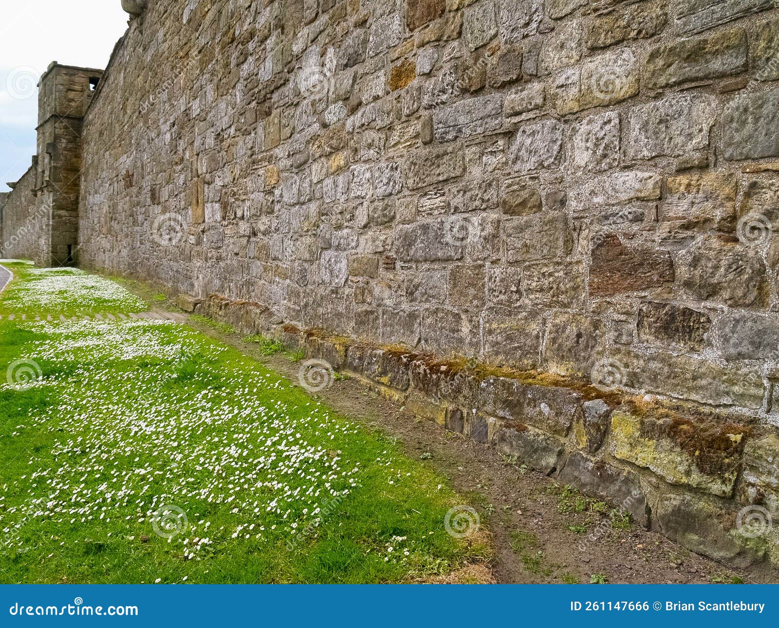 Solid Medieval Stone Perimeter Wall Leading Across Landscape Stock ...