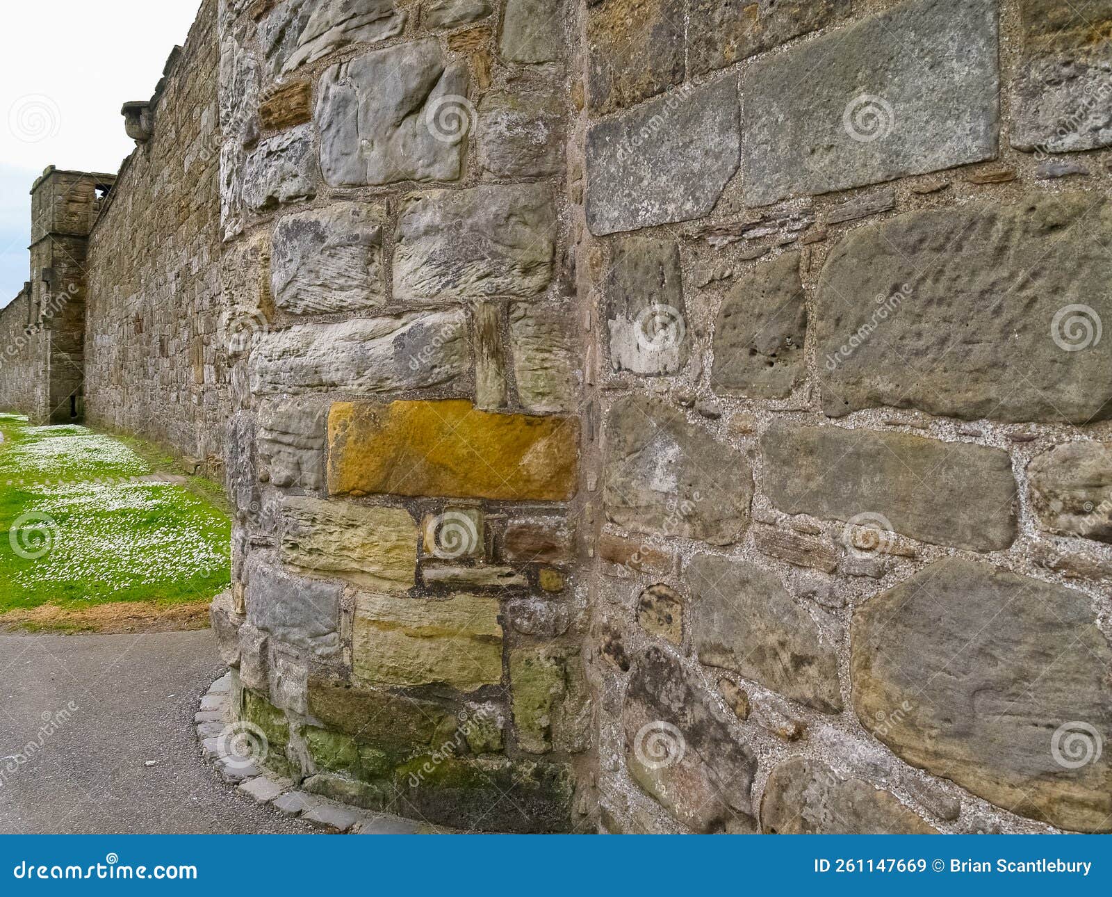 Solid Medieval Stone Perimeter Wall Leading Across Landscape Stock ...