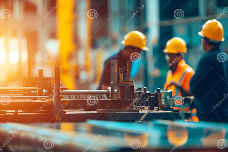 Solid Metal Workstation, Construction Team Discussing, Gently Blurred ...