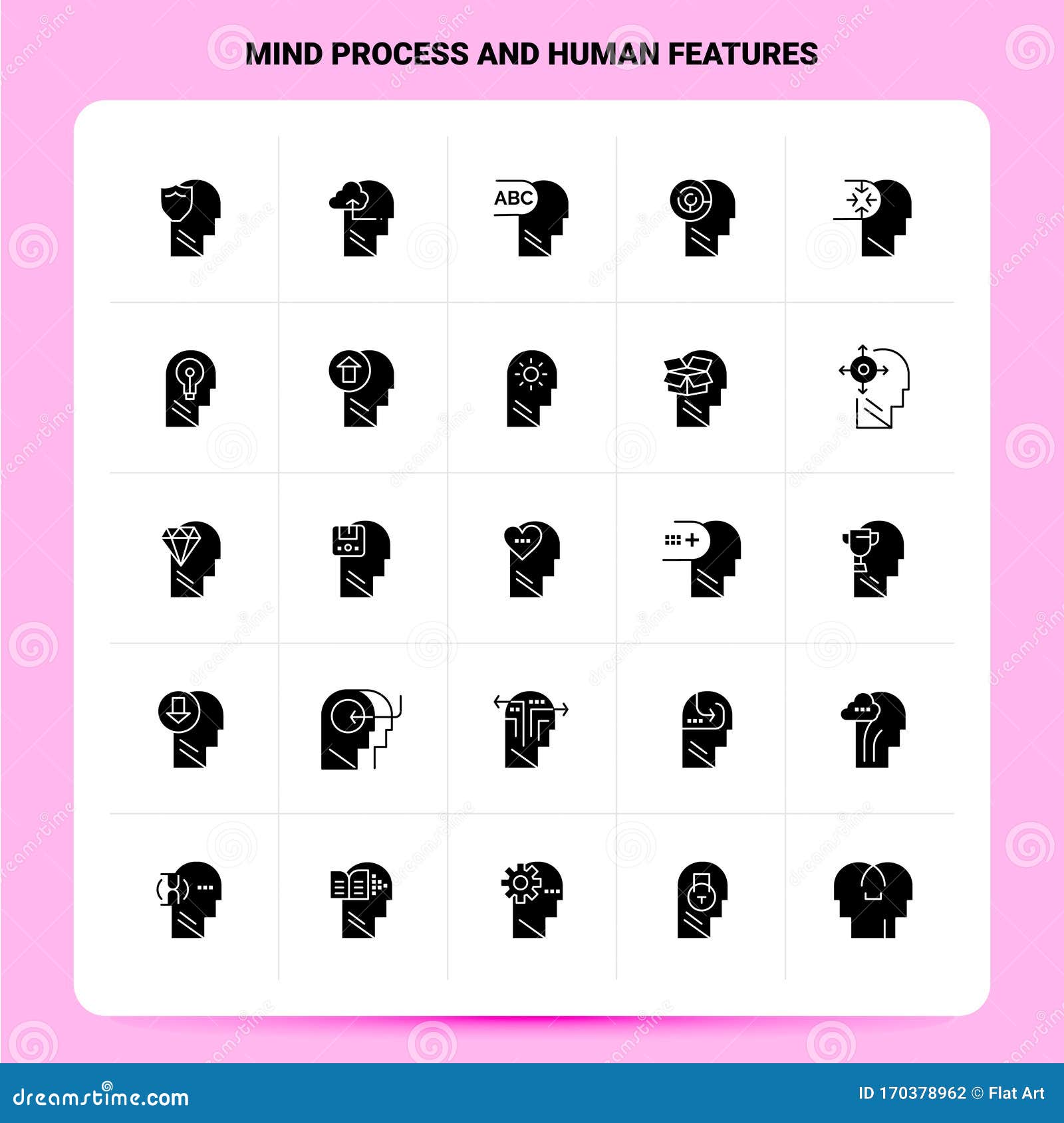 Solid 25 Mind Process and Human Features Icon Set. Vector Glyph Style ...