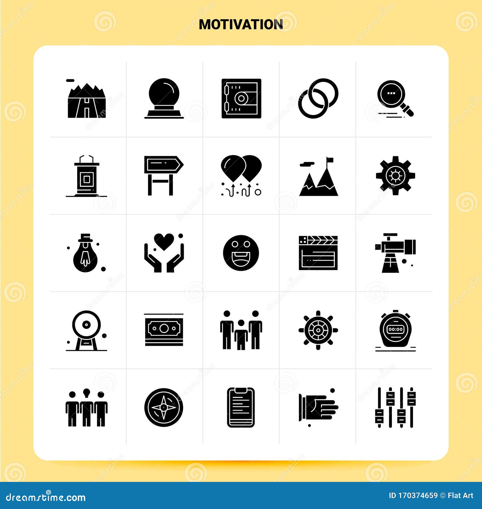 Solid 25 Motivation Icon Set. Vector Glyph Style Design Black Icons Set ...