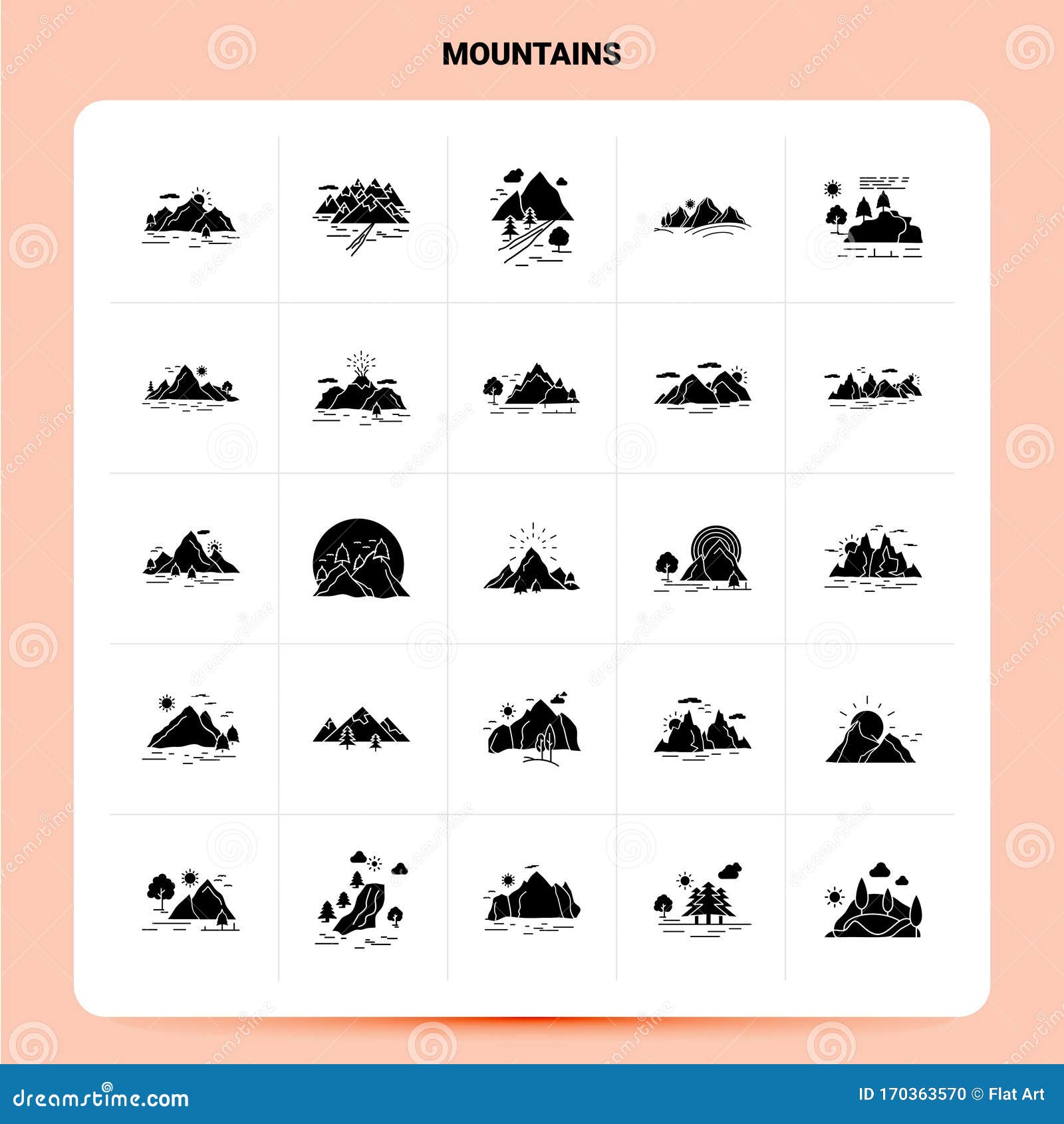 Solid 25 Mountains Icon Set. Vector Glyph Style Design Black Icons Set ...