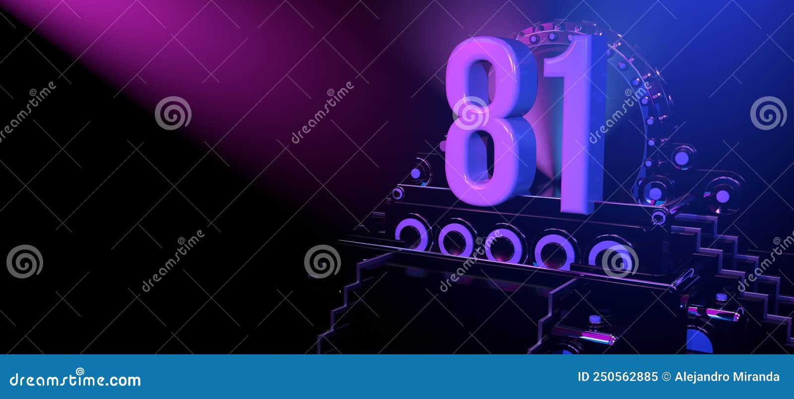 Solid Number 81 on a Reflective Black Stage Illuminated with Blue and ...