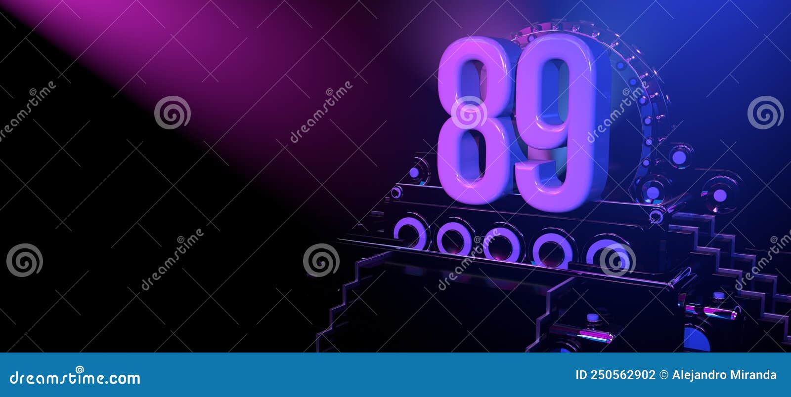 Solid Number 89 on a Reflective Black Stage Illuminated with Blue and ...
