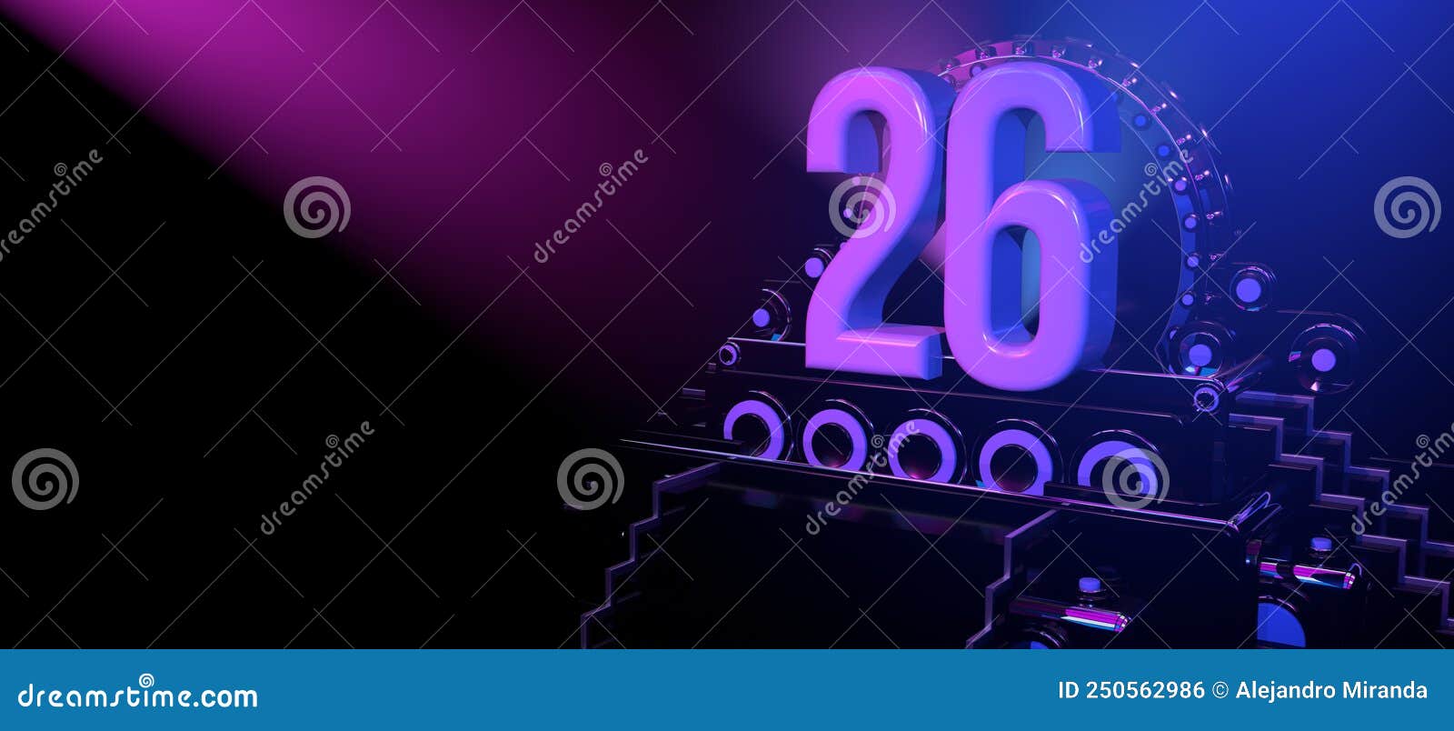 Solid Number 26 on a Reflective Black Stage Illuminated with Blue and ...
