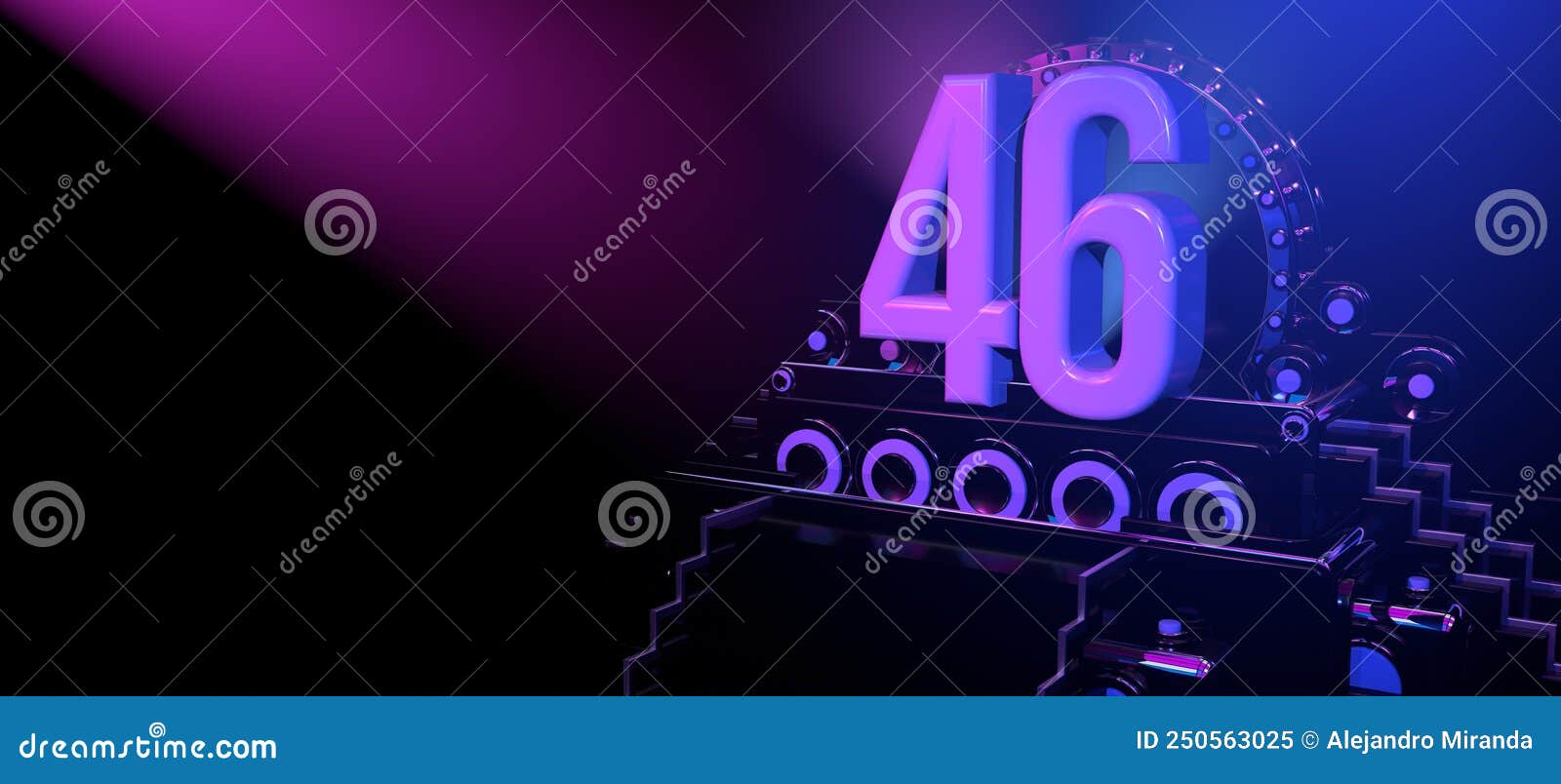 Solid Number 46 on a Reflective Black Stage Illuminated with Blue and ...