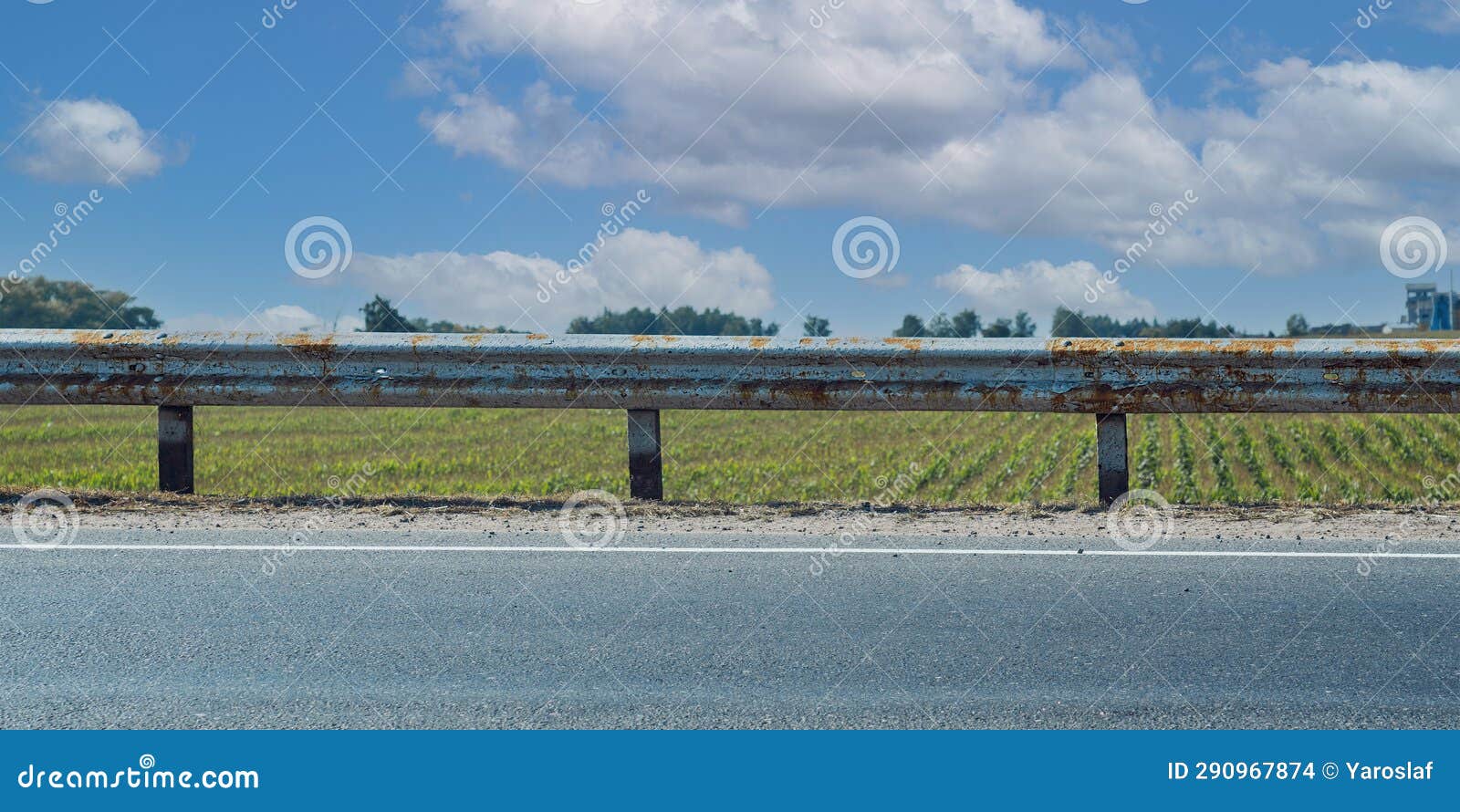 Solid Old Rusty Road Safety Rail on Highway Roadside Front View Stock ...