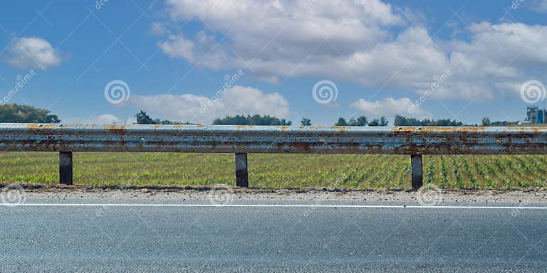 Solid Old Rusty Road Safety Rail on Highway Roadside Front View Stock ...