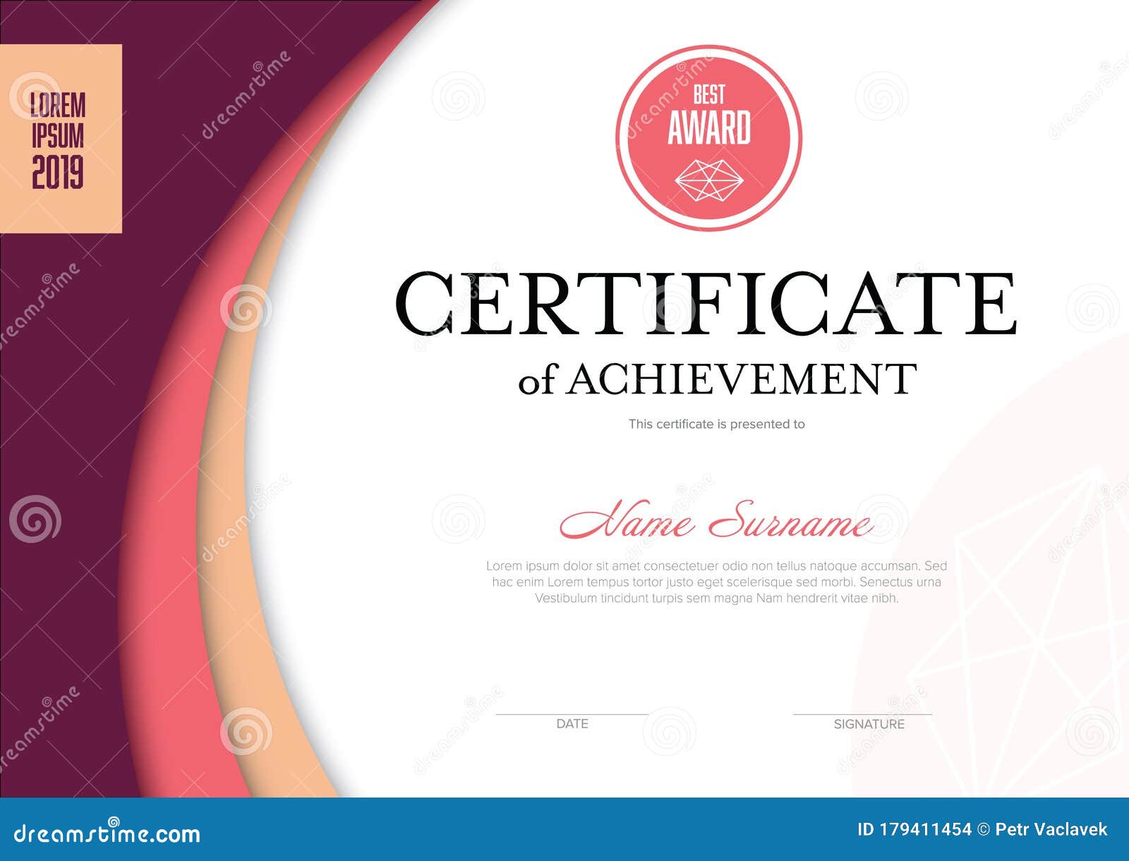 Solid Pink Certificate Template Stock Vector - Illustration of degree ...