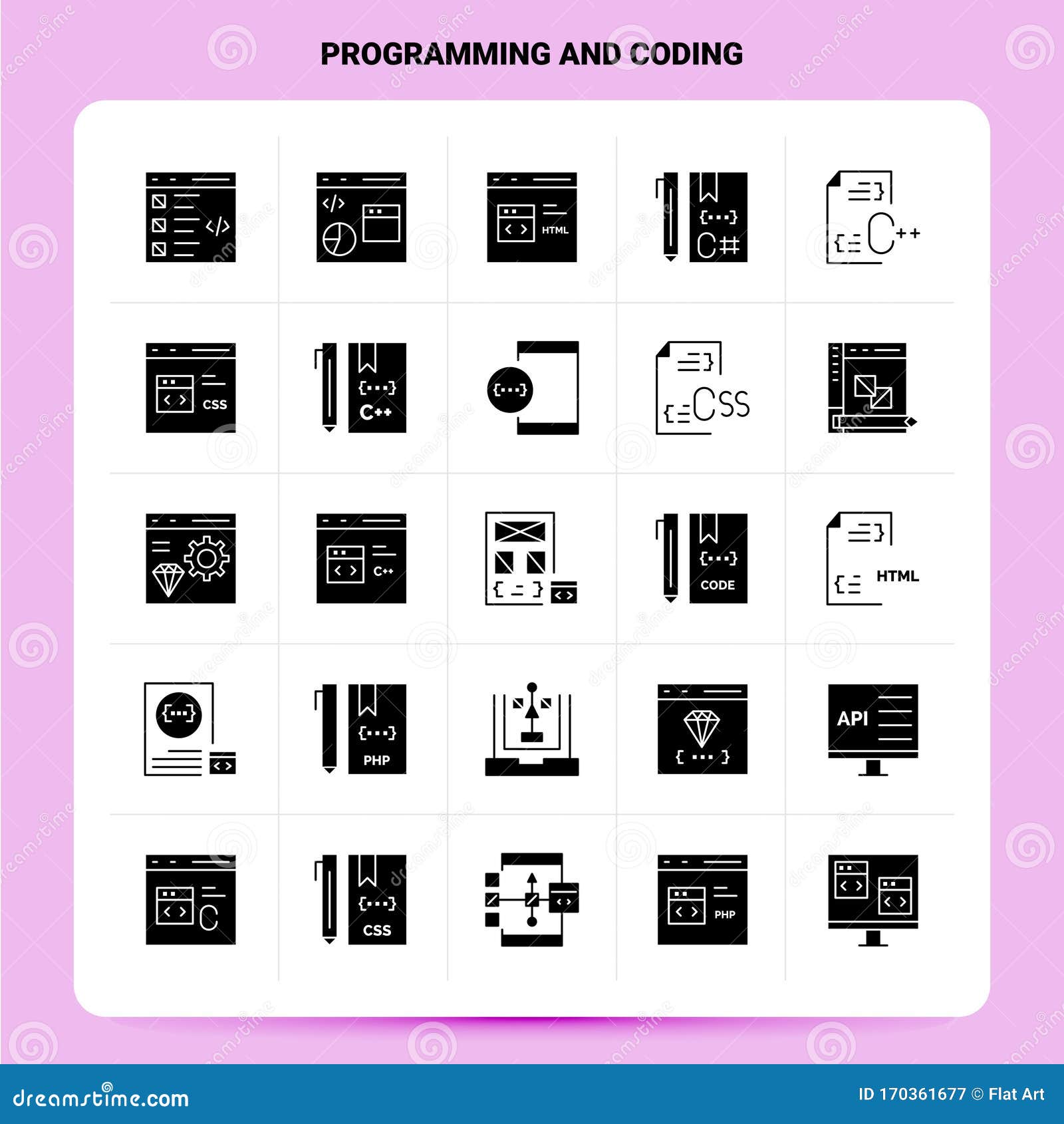 Solid 25 Programming and Coding Icon Set. Vector Glyph Style Design Black Icons Set Stock Vector ...