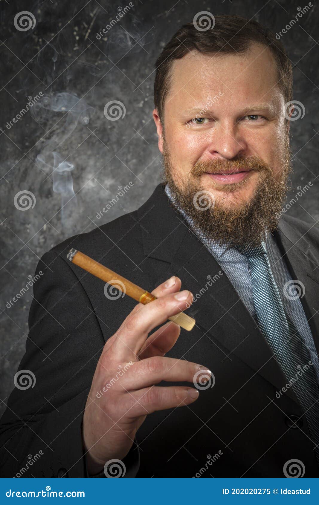 Solid Smoling Bearded Man in Suit with Cigar Stock Image - Image of ...